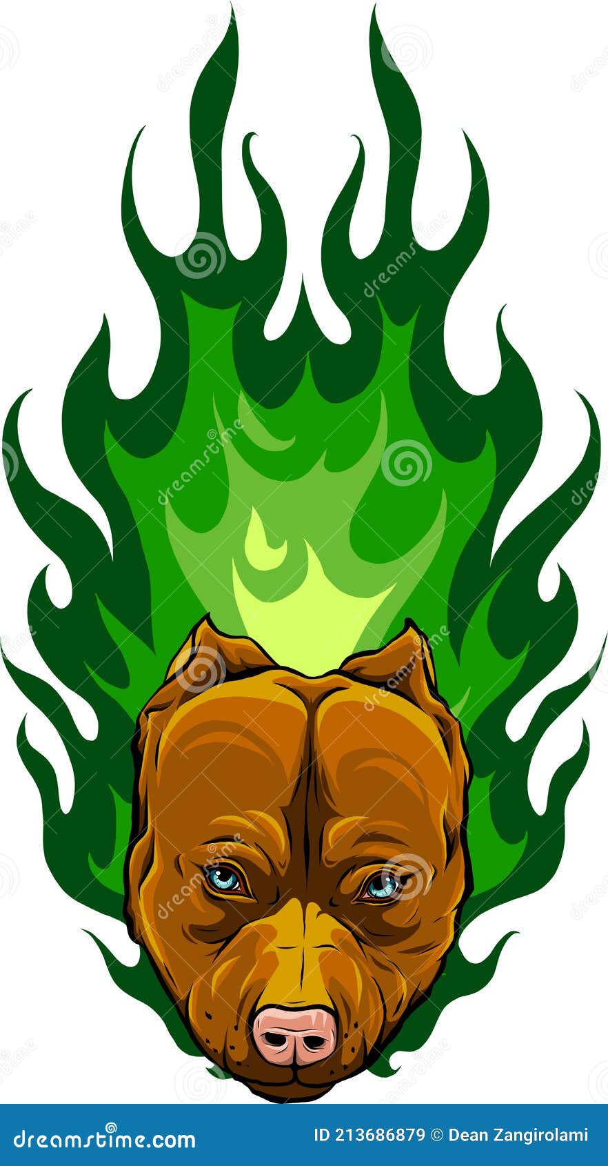 Head of Bull Dog with Flame Vector Stock Vector - Illustration of flame ...