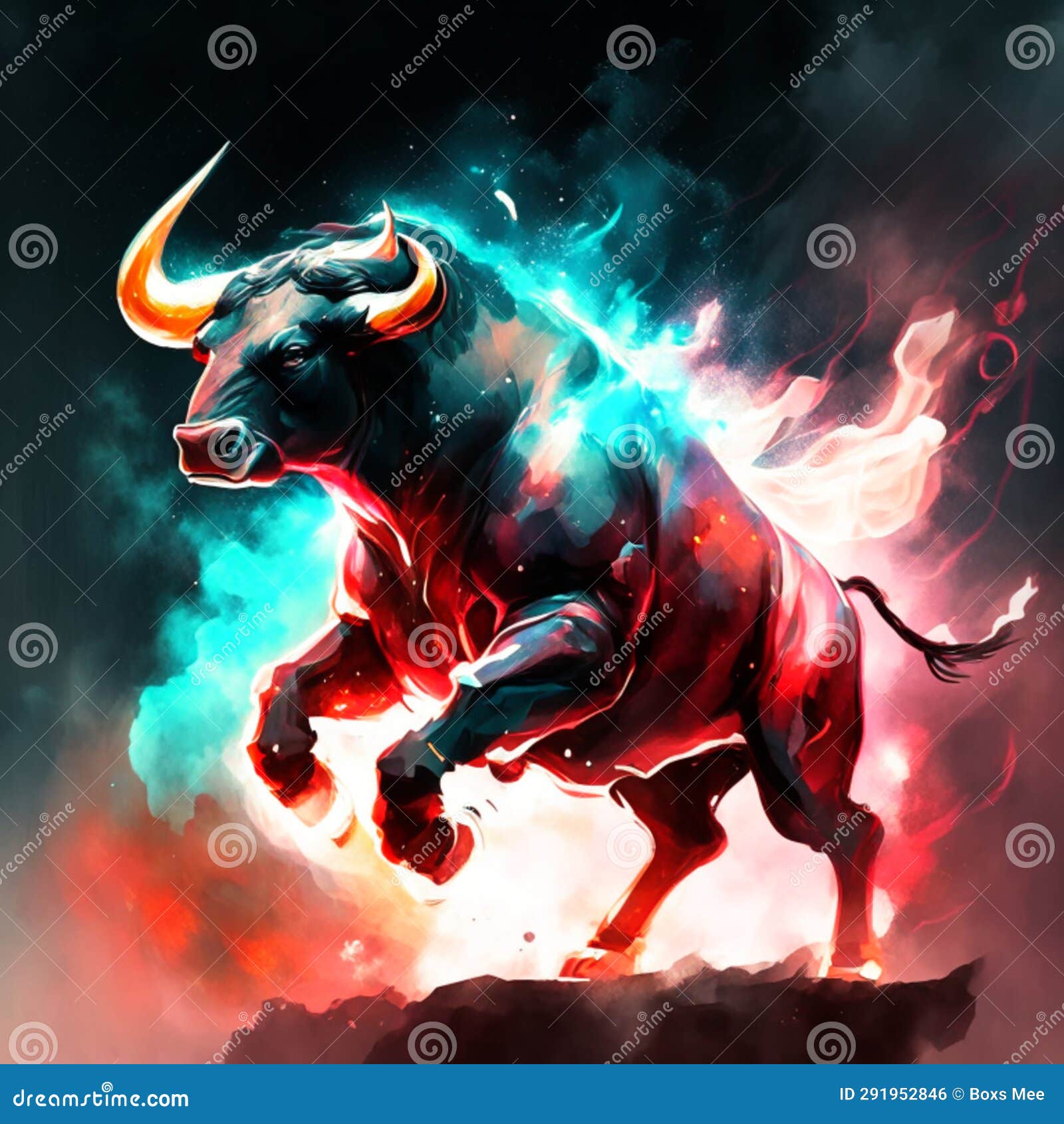 Bull in Fire and Smoke. Vector Illustration of a Powerful Bull Stock ...
