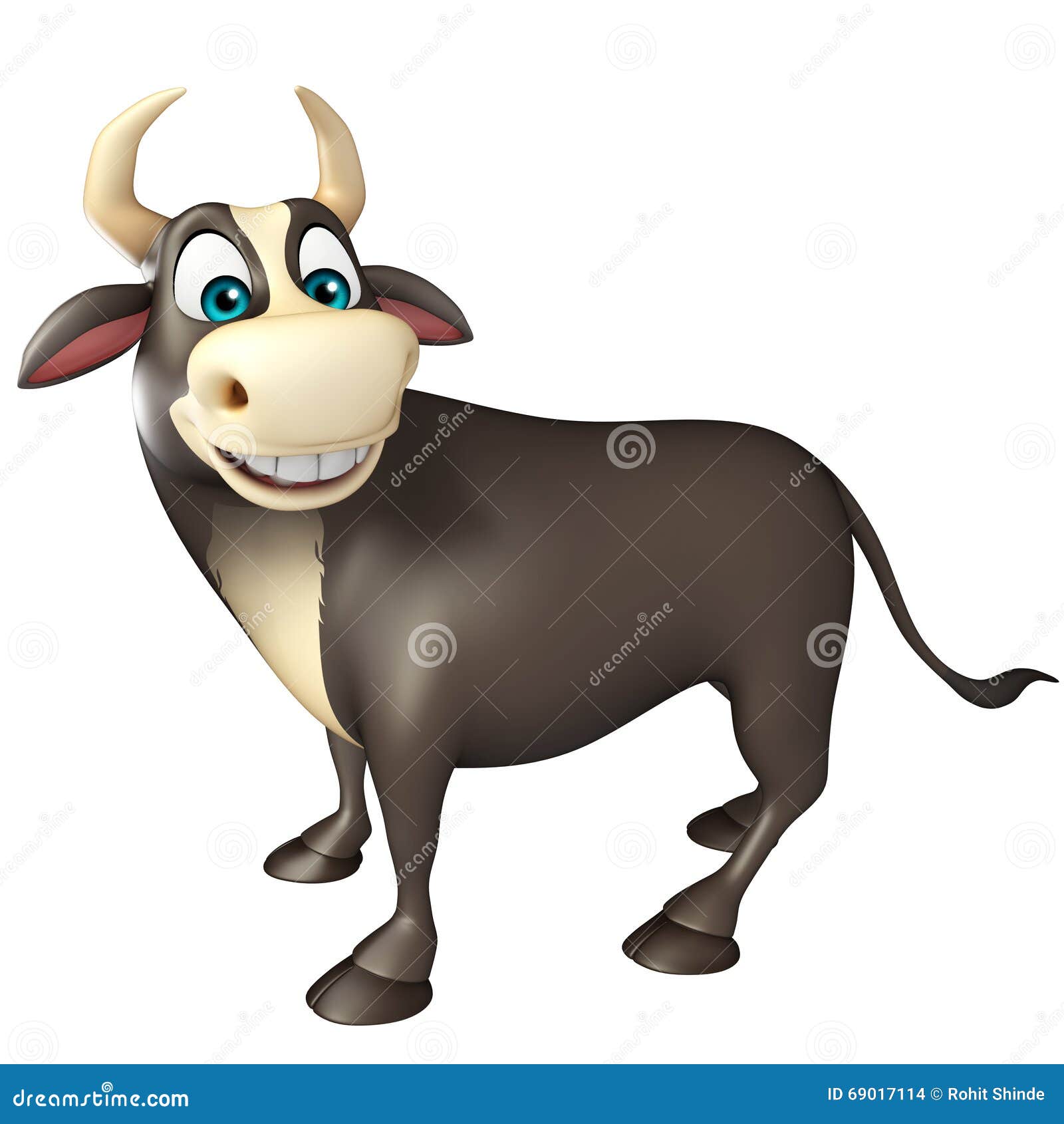 Bull Funny Cartoon Character Stock Illustration - Illustration of cute ...
