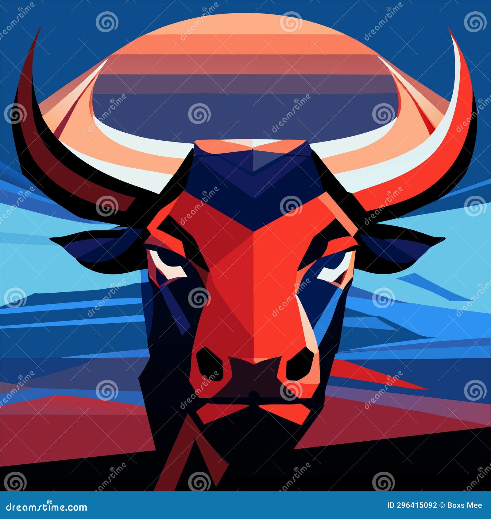 Bull Head on a Background of the Mountains. Vector Illustration in a ...