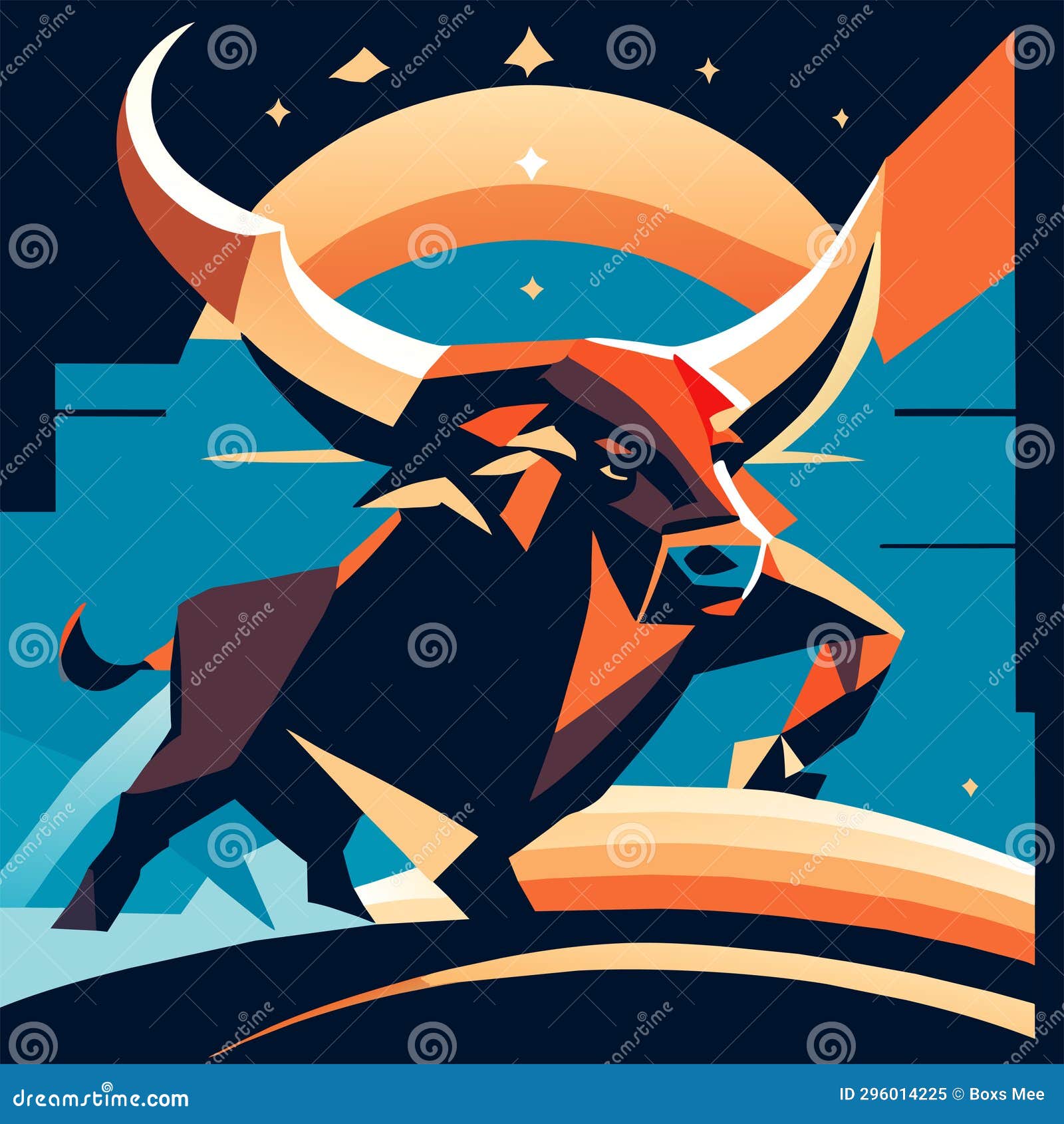 Bull Head on the Background of the Night Sky. Vector Illustration Stock ...