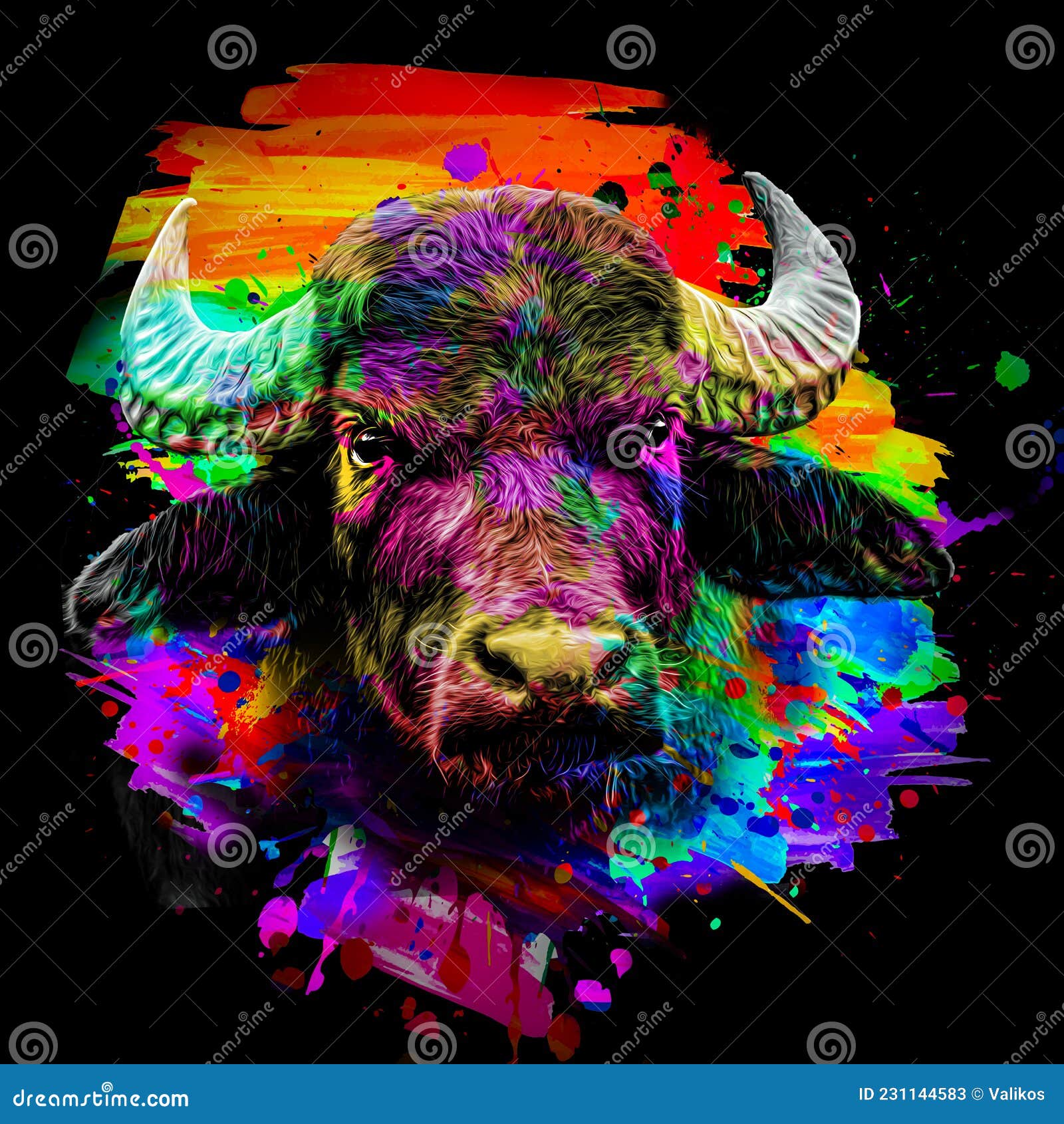 Bull Head with Creative Abstract Elements on Dark Background Stock ...