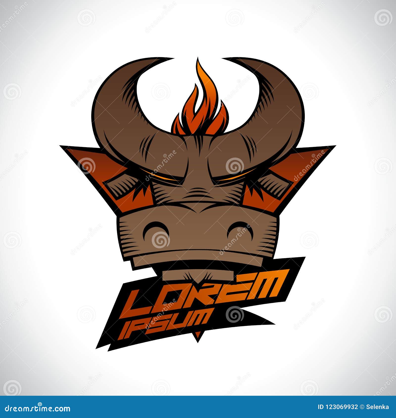 Bull Head with Fire Flame Against Triangle Logo Stock Vector ...