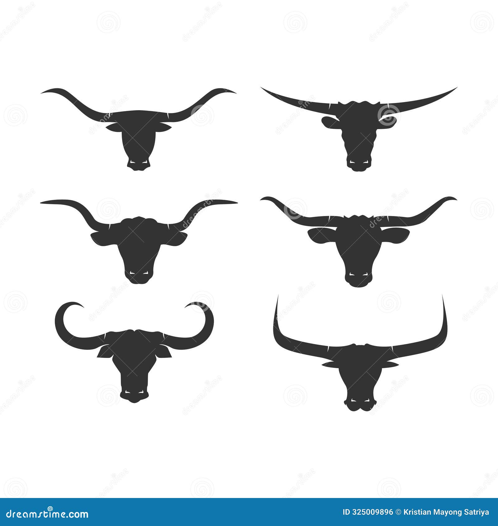 Bull Head Icon Set. Bullhead Silhouette Long Horn Vector Template Stock ...