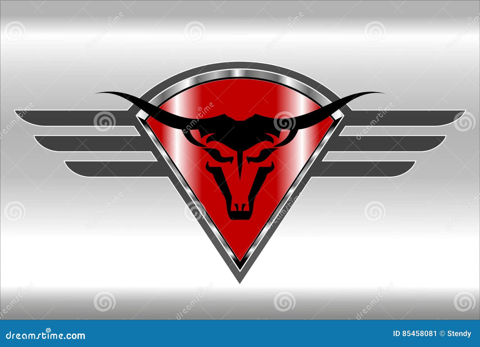 Bull Head on Red Metallic Winged Shield Stock Illustration ...
