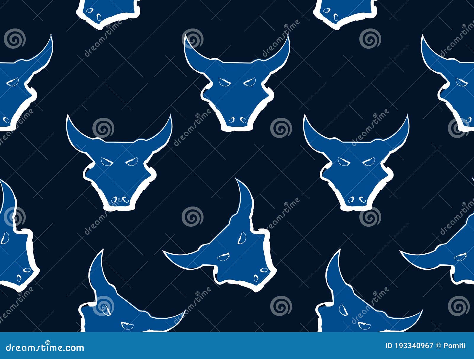 Bull Head Seamless Pattern Background, Blue Tone Image Stock Vector ...