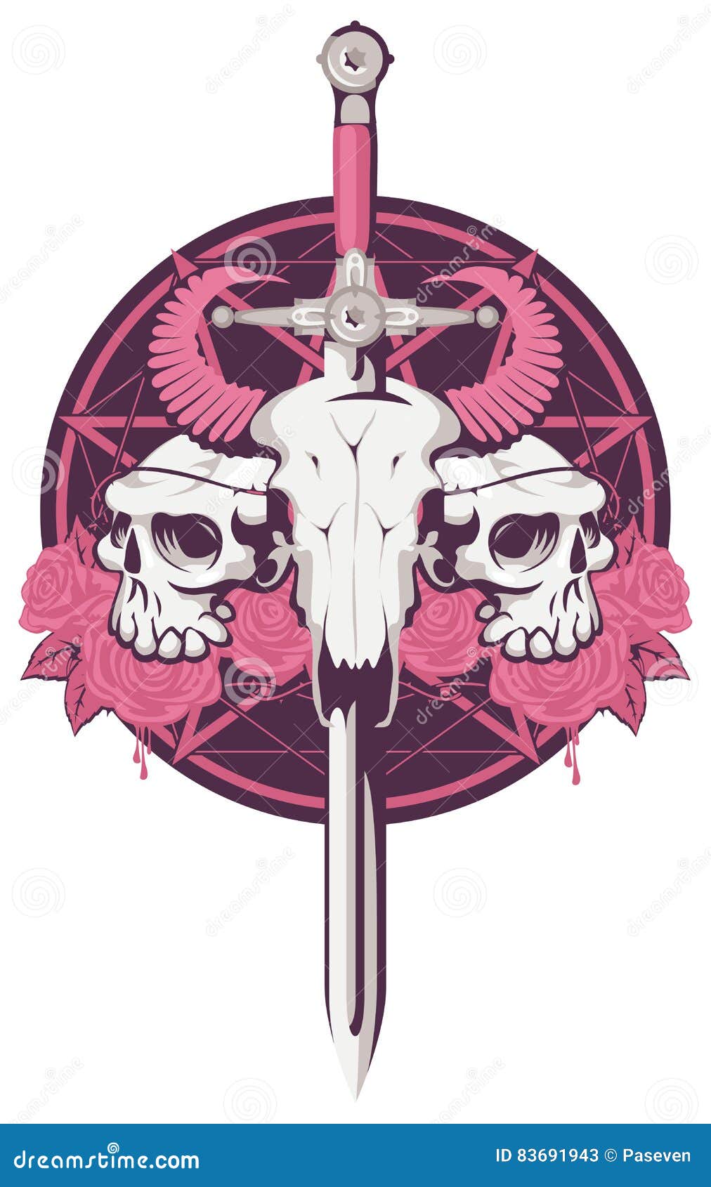 Bull and Human Skull with Sword Stock Vector - Illustration of magician ...