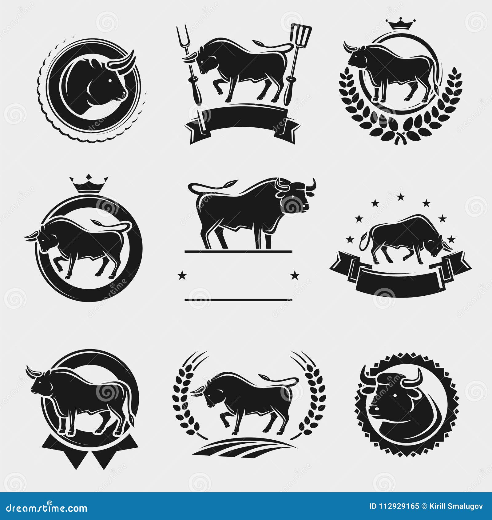 Bull Labels and Elements Set. Vector Stock Vector - Illustration of ...
