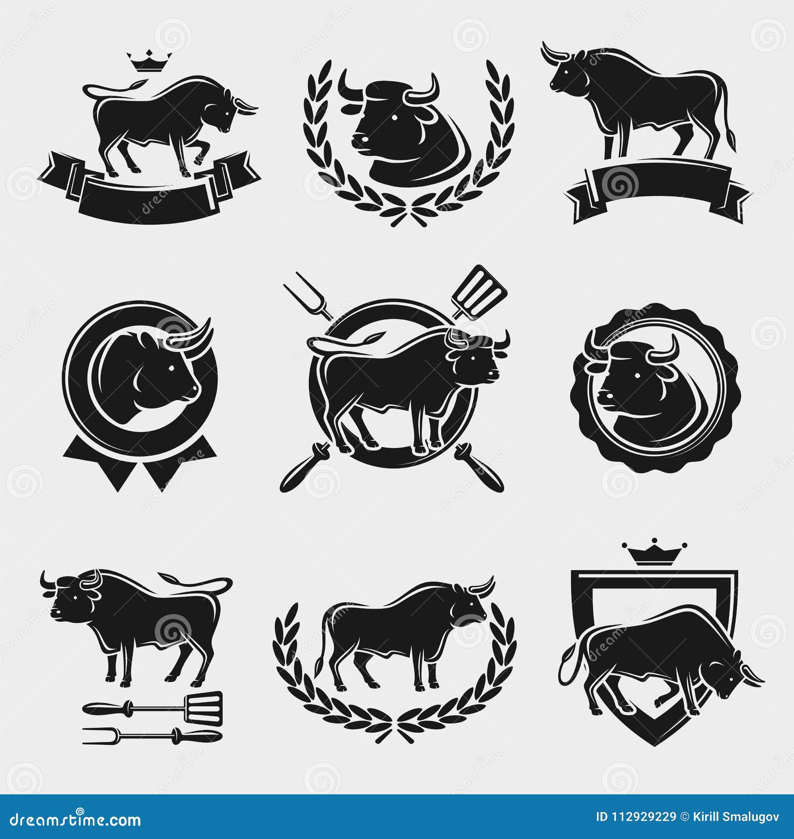 Bull Labels and Elements Set. Vector Stock Vector - Illustration of ...