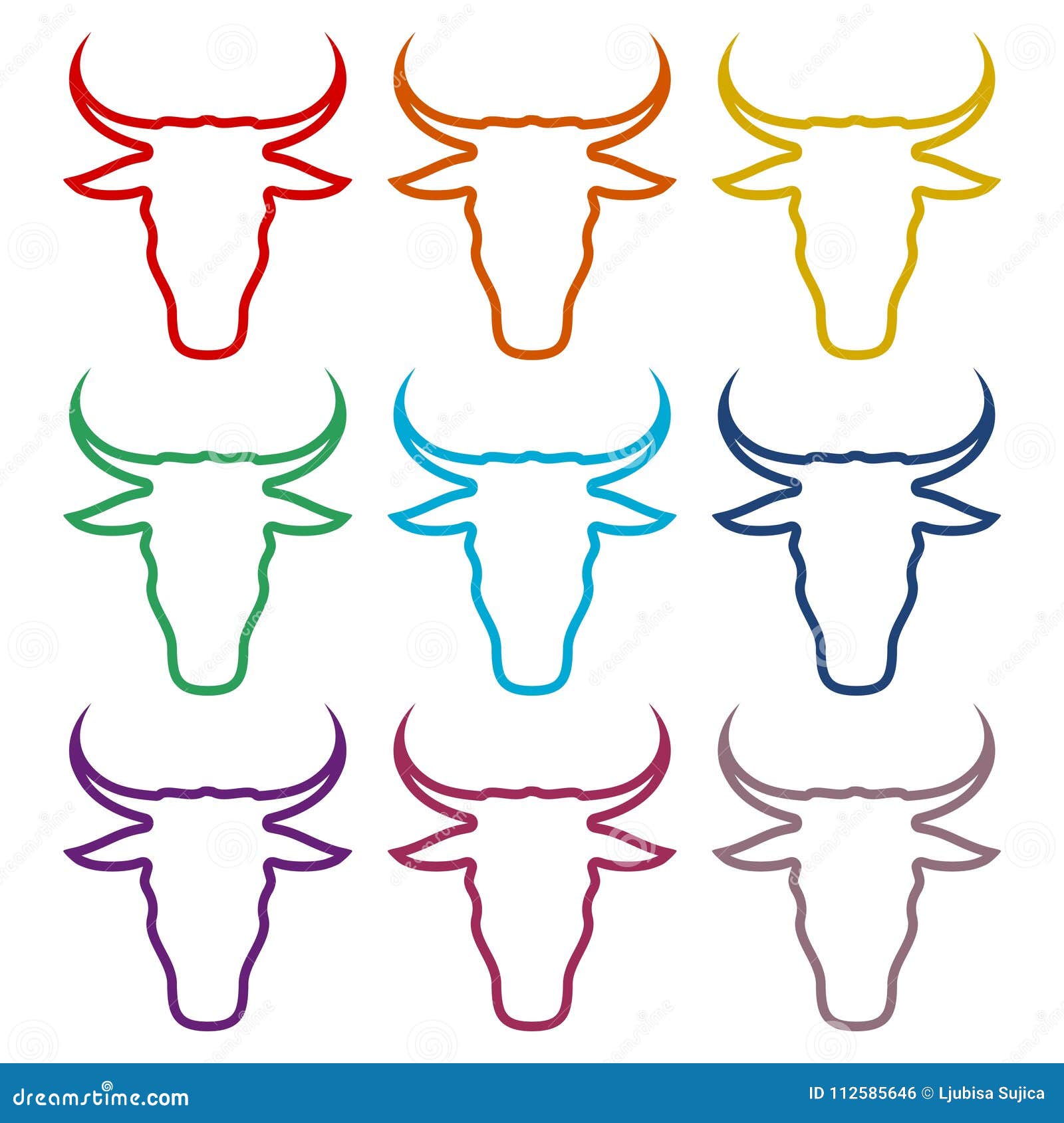 Bull line icons set stock vector. Illustration of buffalo - 112585646
