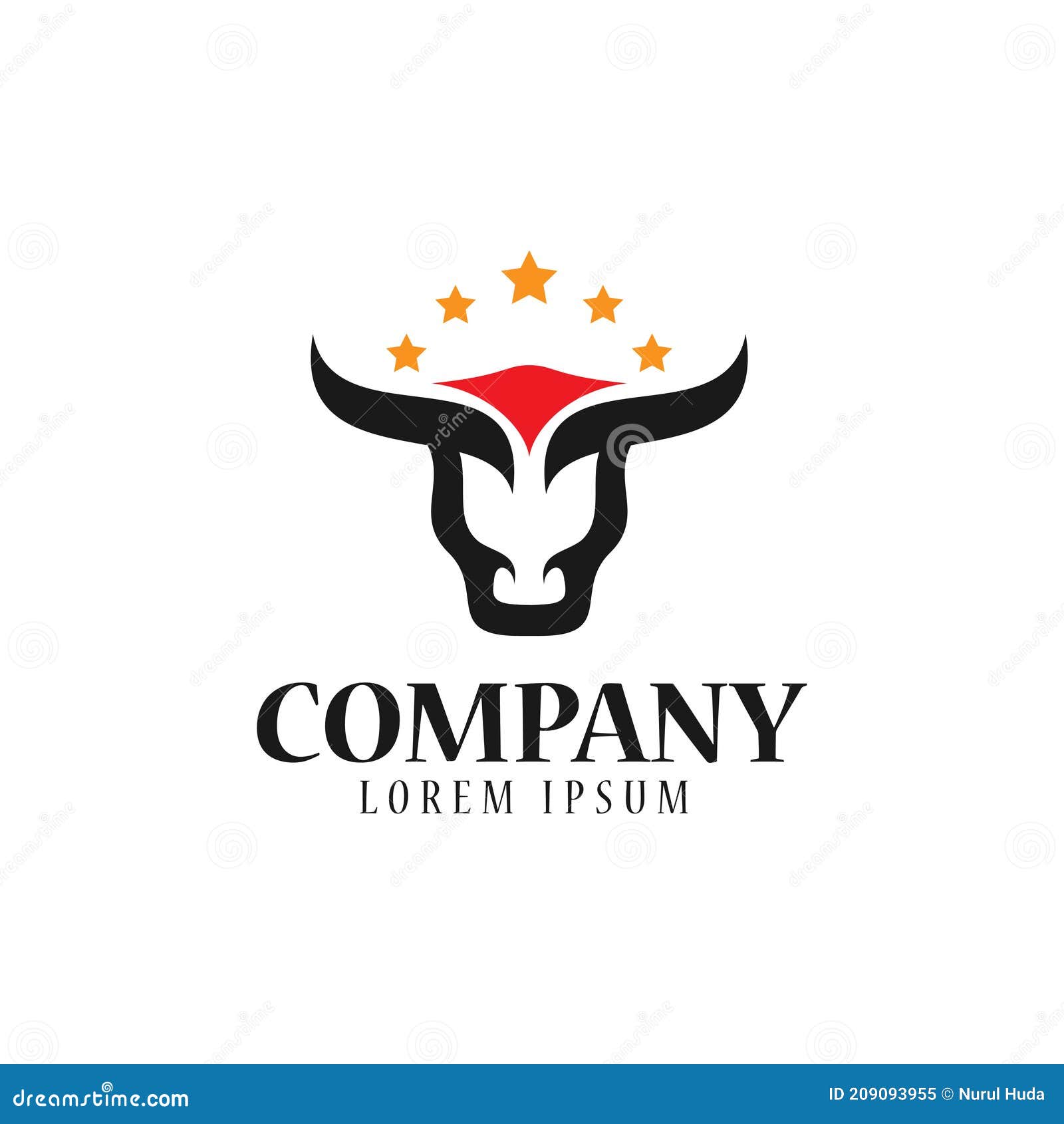 Bull Logo Design with Five Star Modern Vector Template Sign Symbol Head ...