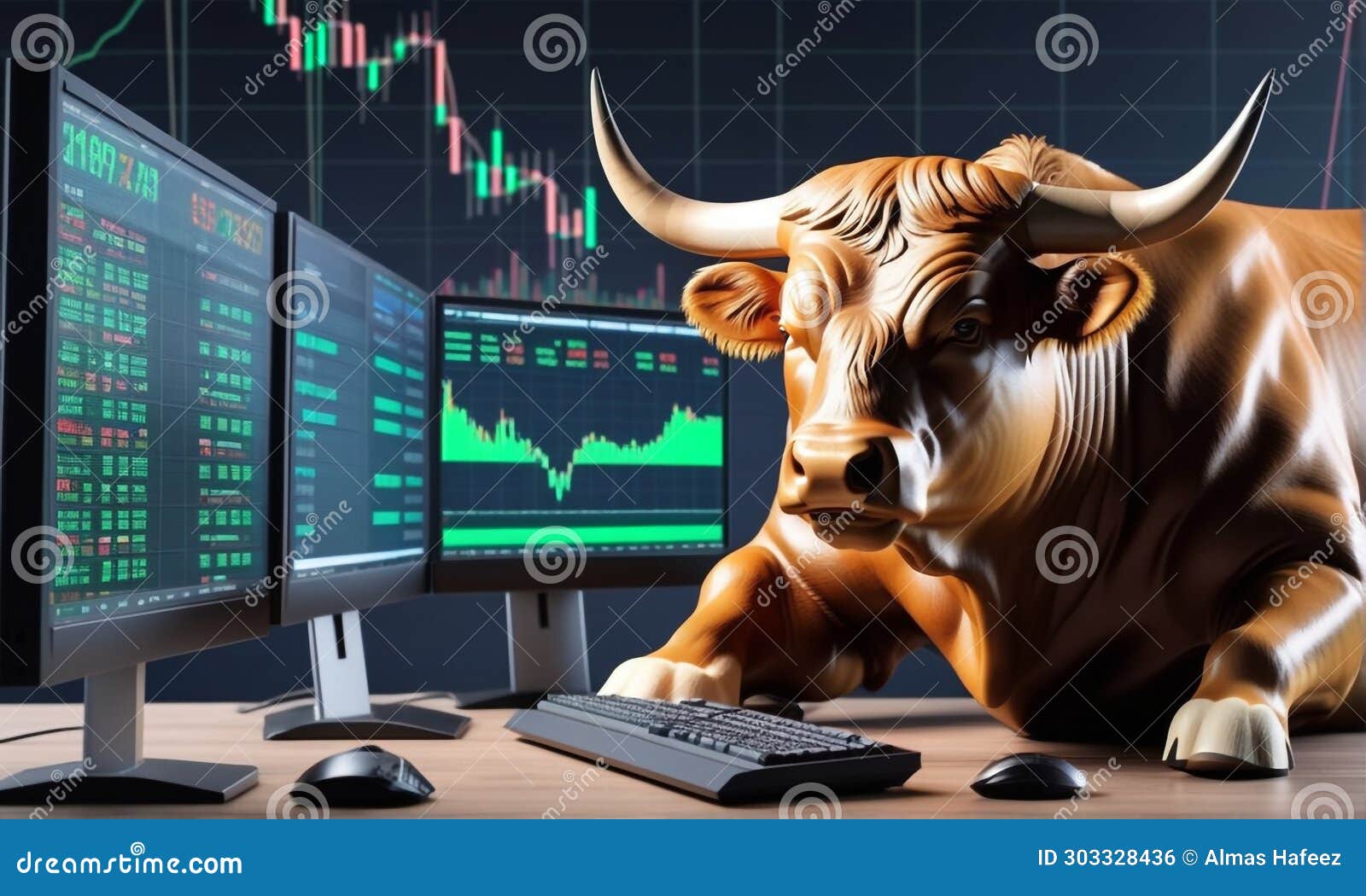 Bull Made Up of Metallic Material Doing Trading on the Computer Bitcoin ...