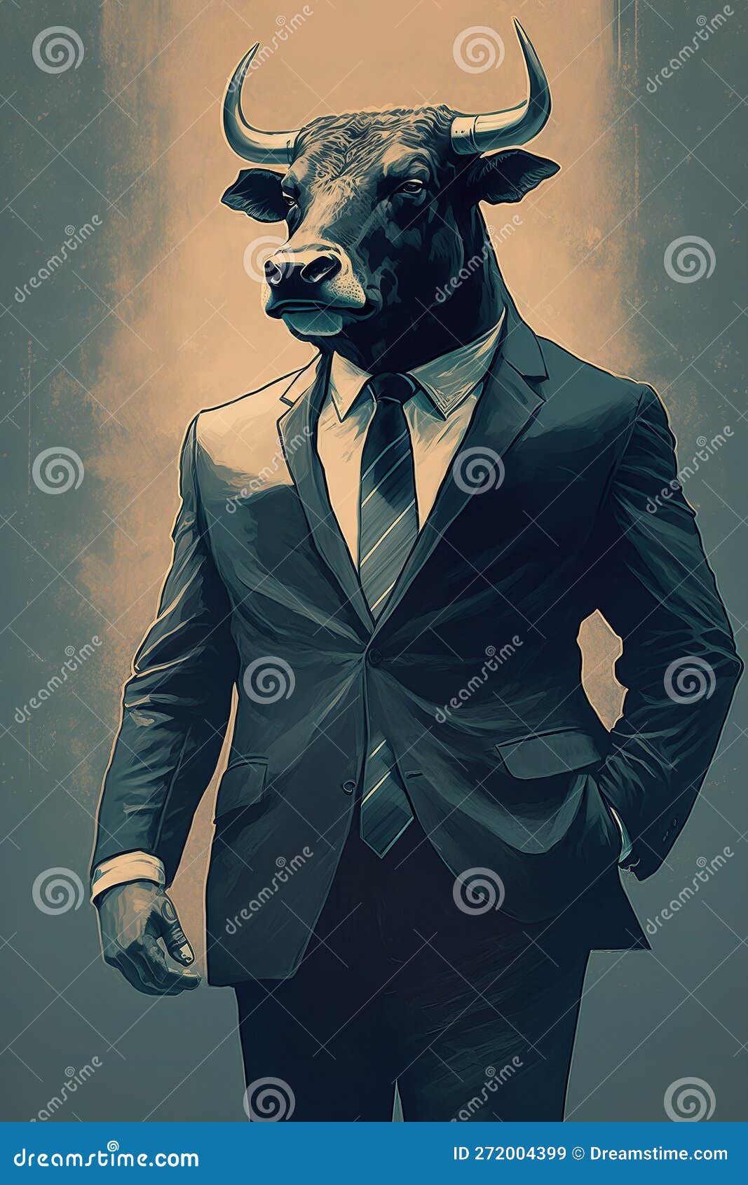 Bull Man Dressed in a Suit Illustration in Gray Tones Stock ...