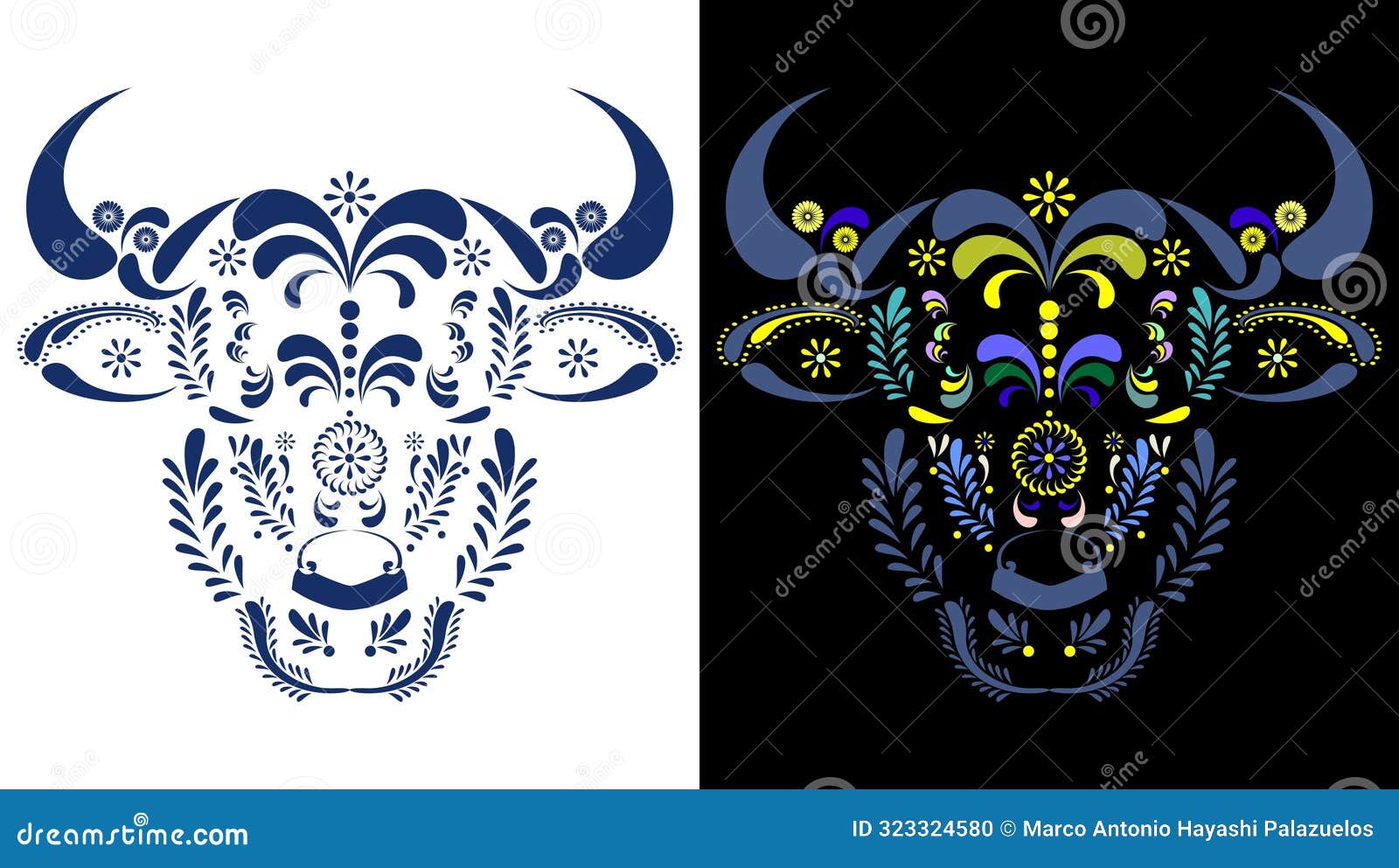 Bull Mexican Huichol Art Illustration Pack Collection Stock Vector ...
