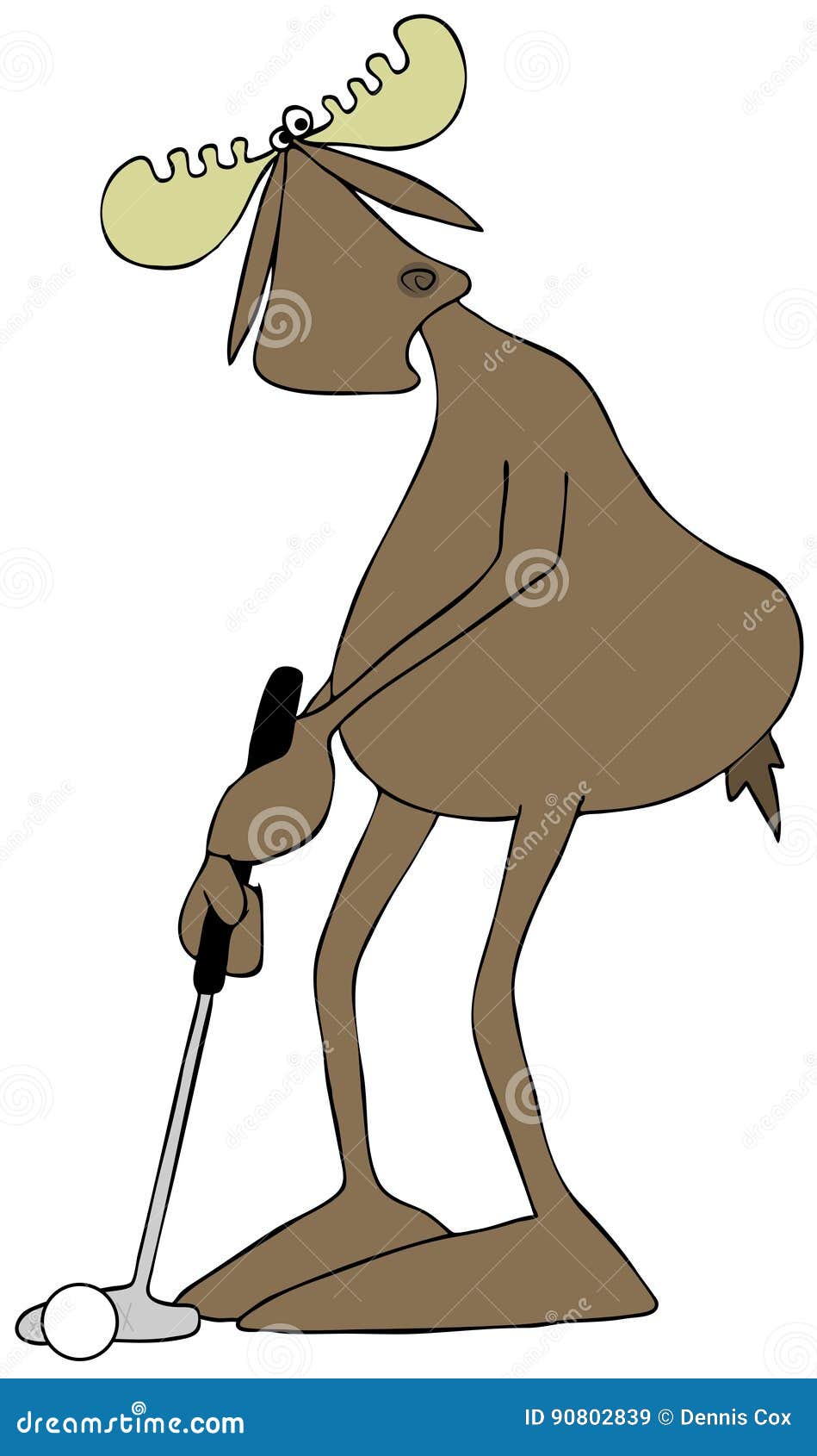 Bull Moose Putting a Golf Ball. Stock Illustration - Illustration of ...