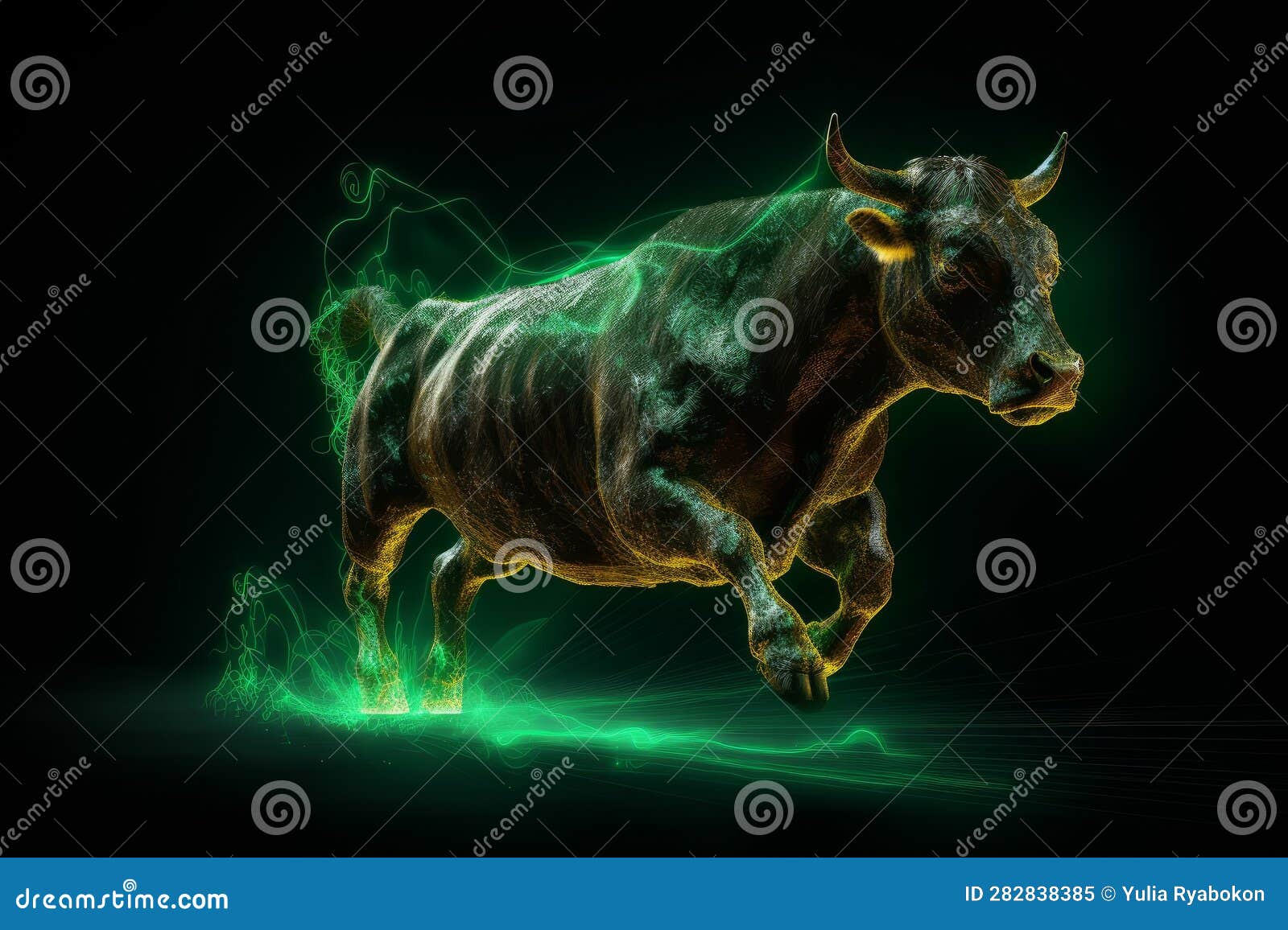 Bull neon. Generate Ai stock illustration. Illustration of green ...