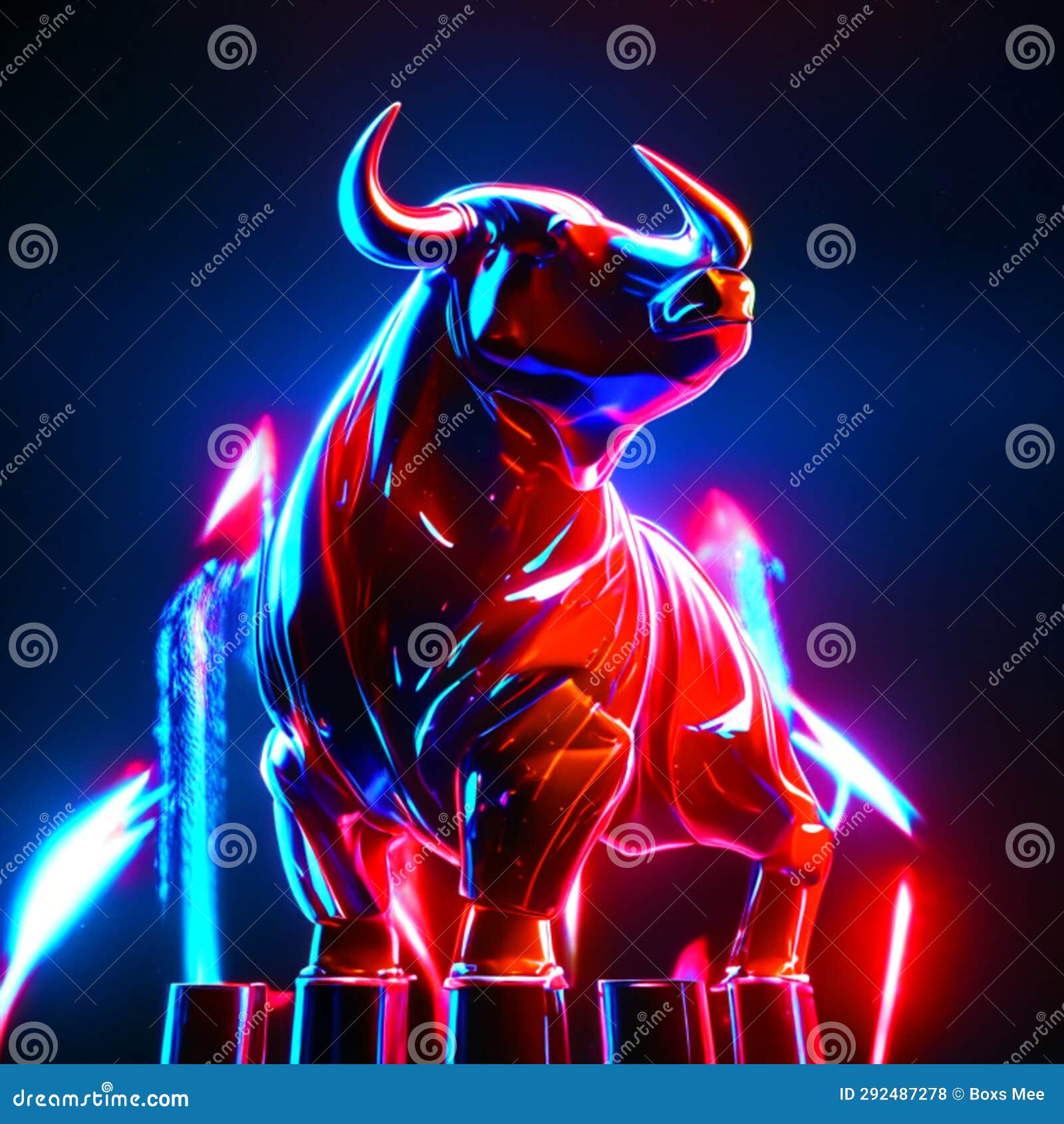 Bull in Neon Light. 3d Rendering. Computer Digital Drawing Stock ...