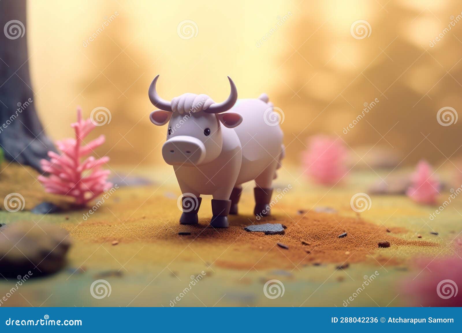 A Bull Ox Walking in Forest 3D Tiny Cute Isometric Generative AI Stock ...