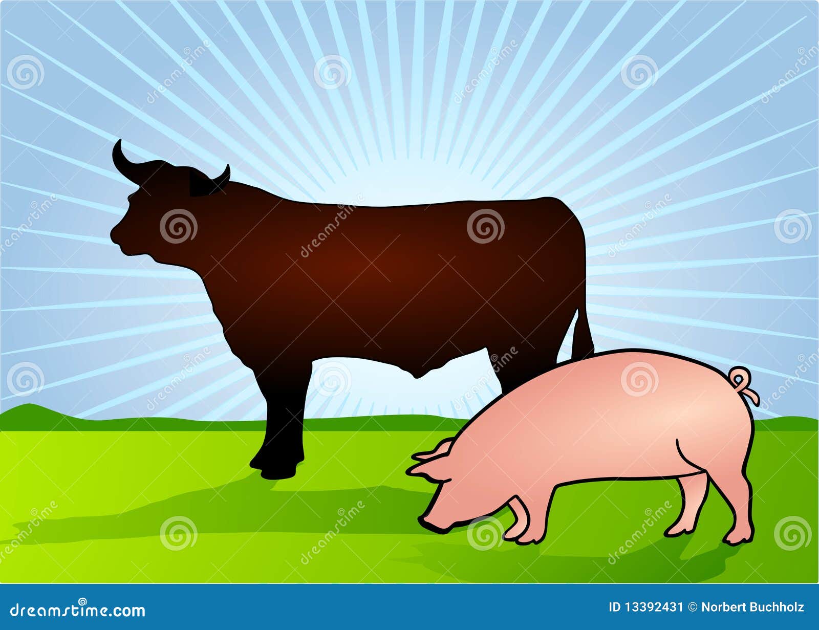 Bull and Pig stock vector. Illustration of cattle, bull - 13392431