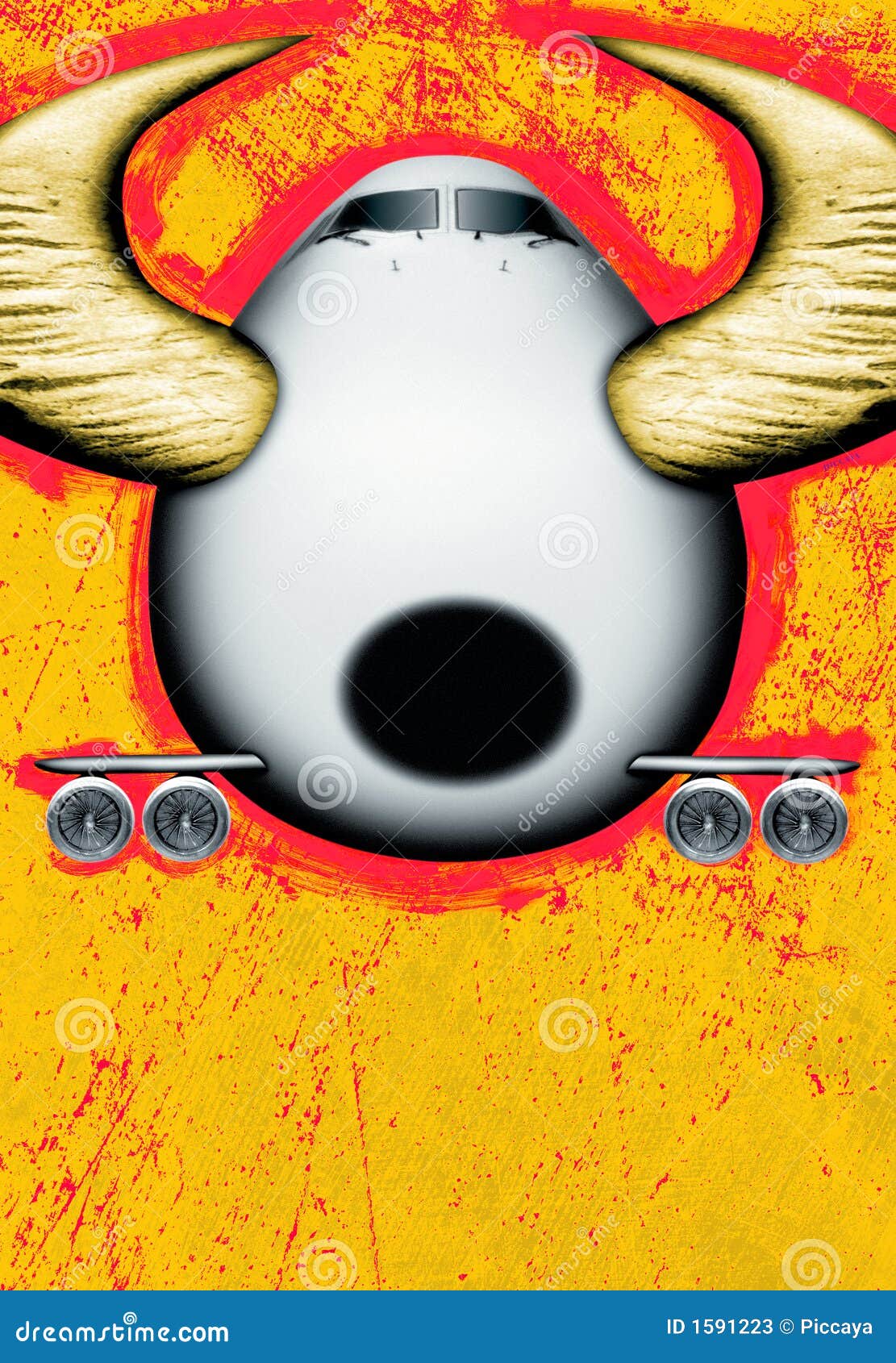 Angry Jumbo Jet Plane Flying Mascot Black And White Vector Illustration ...