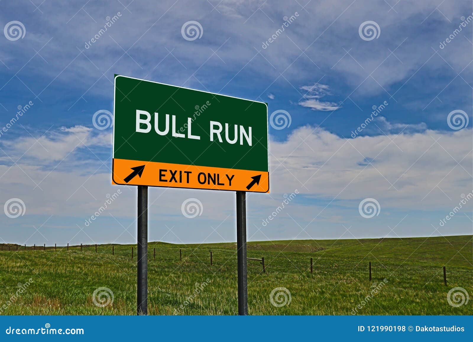 US Highway Exit Sign for Bull Run Stock Photo - Image of navigate ...