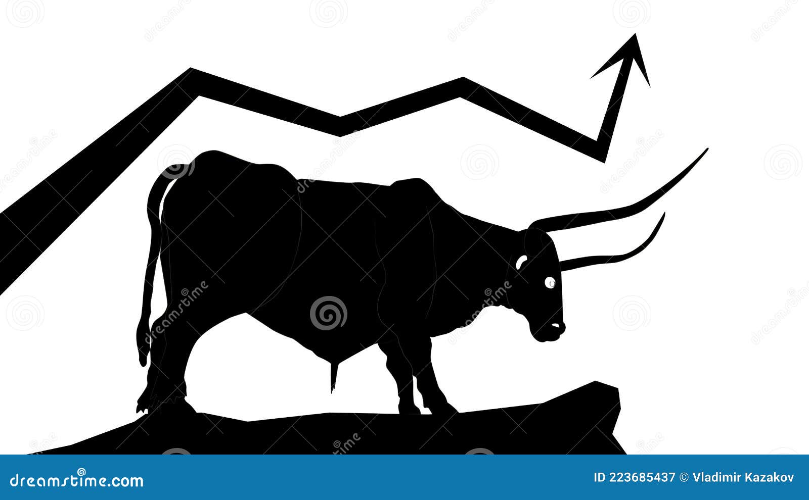 Bull Silhouette with Upward Trending Arrow Isolated on White. Stock ...