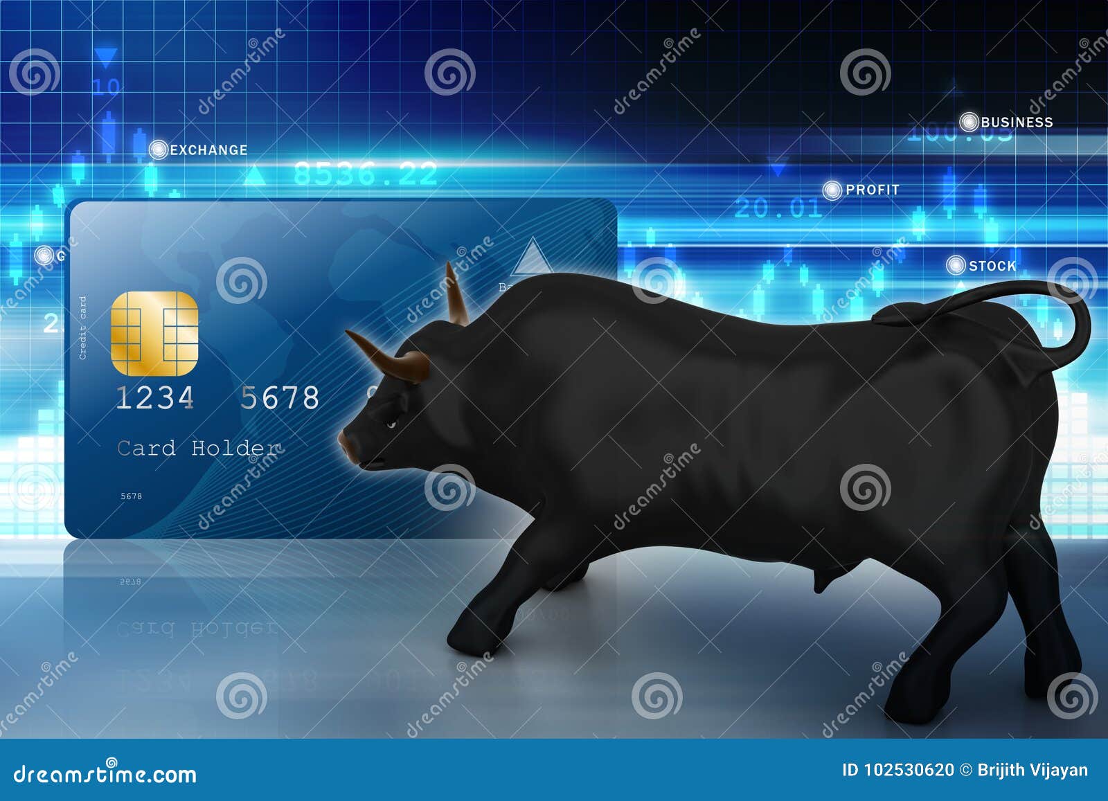 Bull with smart card stock illustration. Illustration of mutual - 102530620