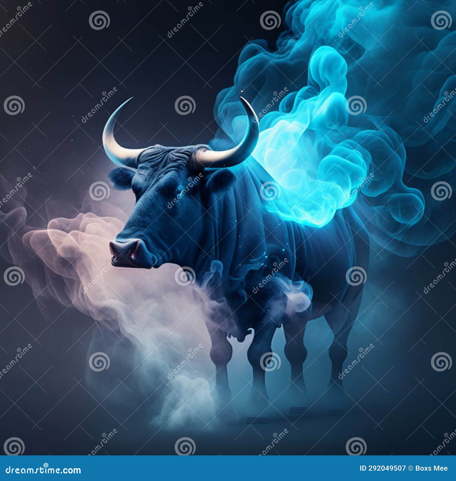Bull with Smoke on a Dark Background. 3d Rendering. Computer Digital ...