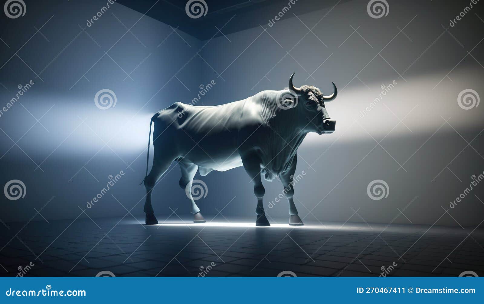 A Bull Standing in a Room with a Light Shining on it S Face and a Tile ...