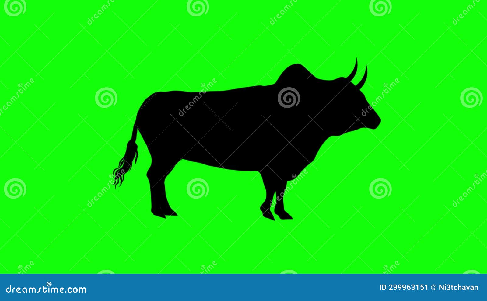 Bull Walking Silhouette Animation on the Green Background. 4K Stock ...