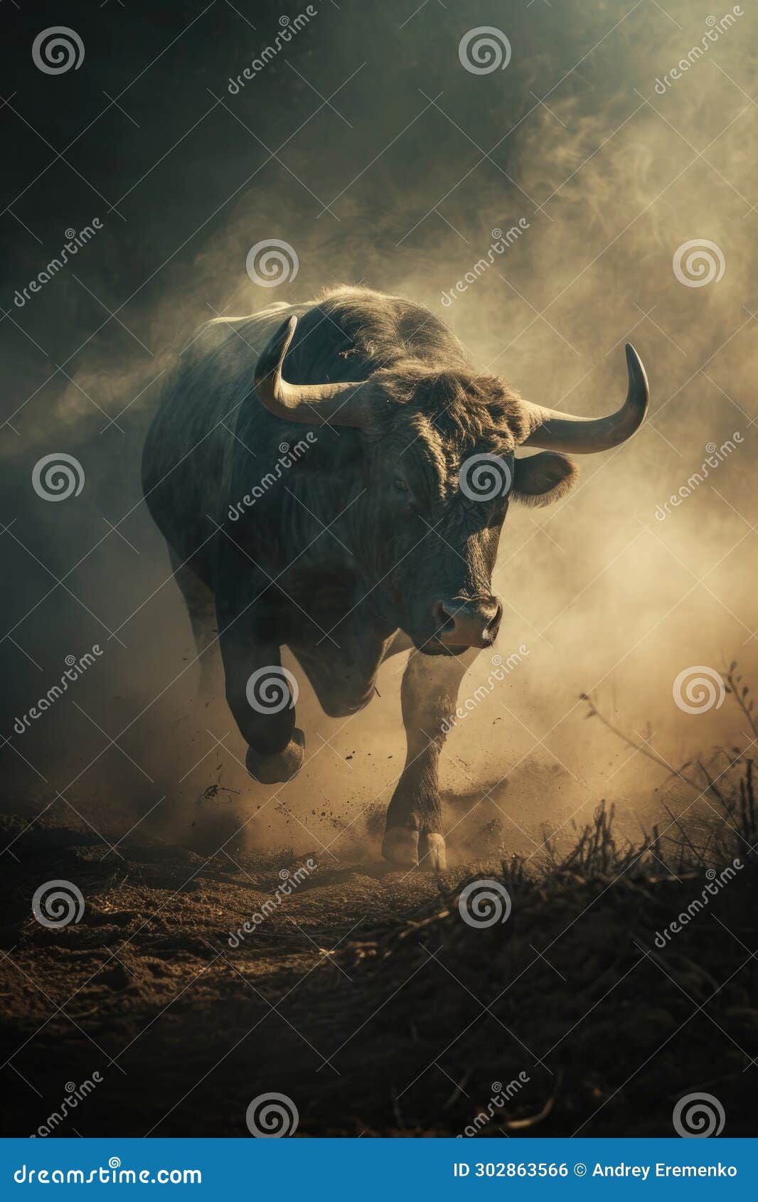 Bull with Wide Black Horns Running Stock Illustration - Illustration of ...