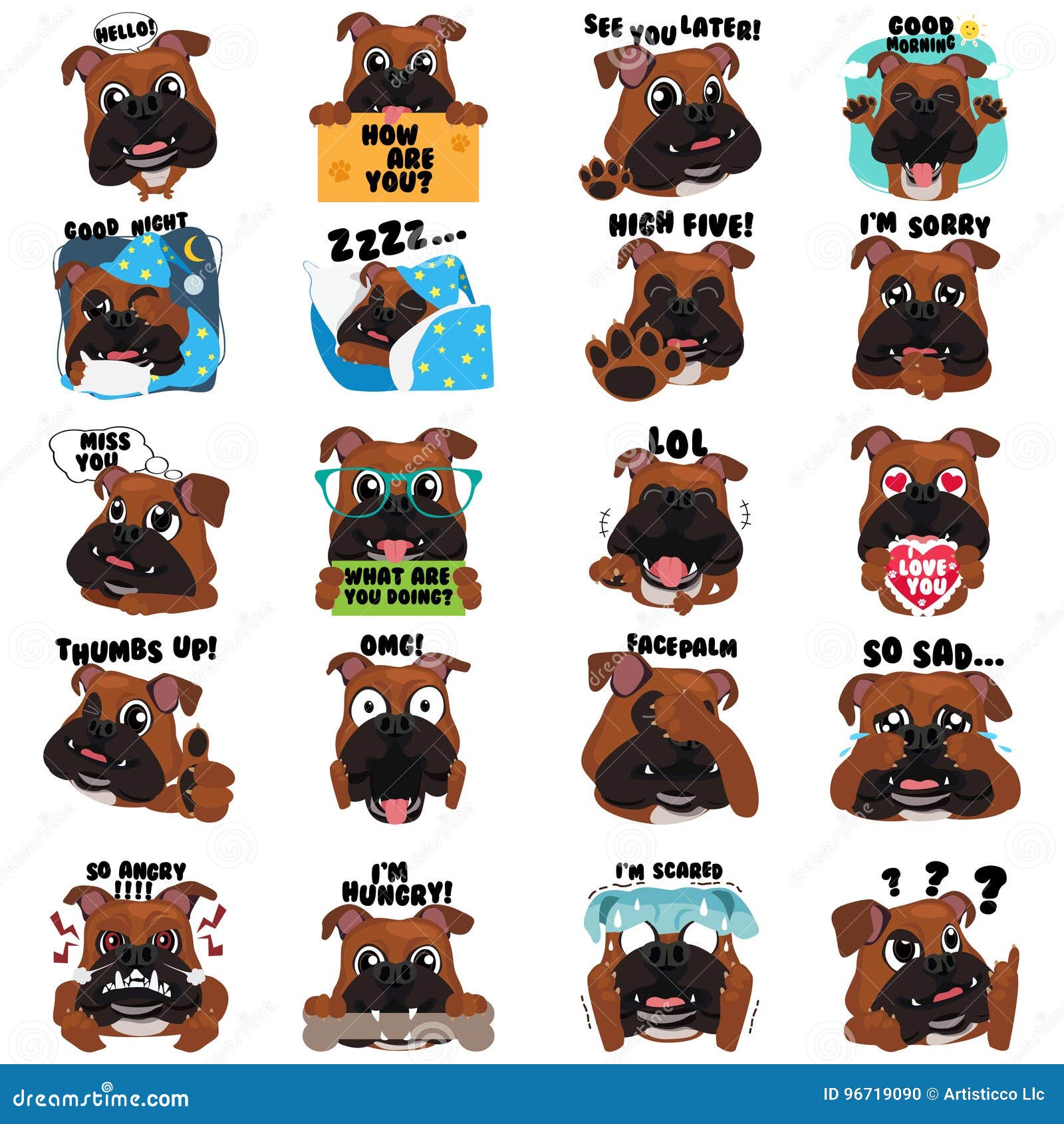 Bulldog Dog Emoji Emoticon Expression Stock Vector - Illustration of ...