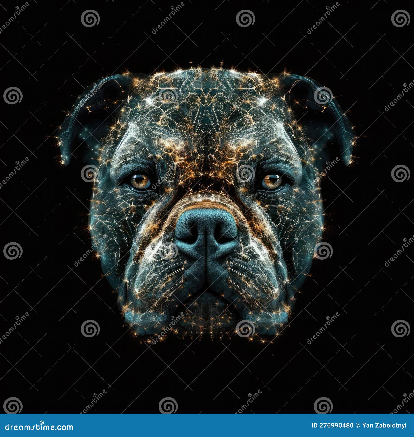 Bulldog Face Shape In Fire On Black Background. Generative AI Stock ...