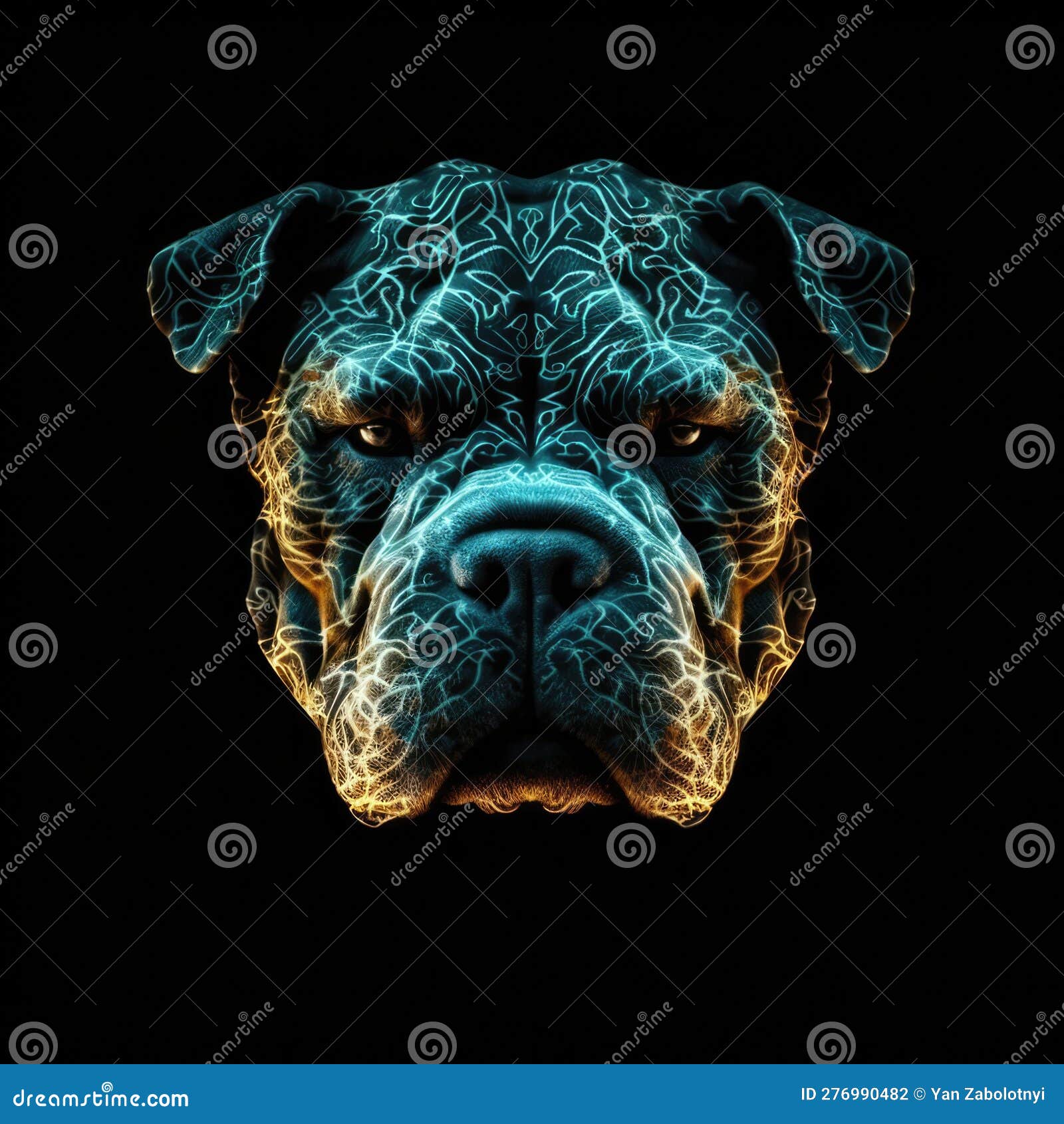 Bulldog Face Shape in Fire on Black Background. Generative AI Stock ...