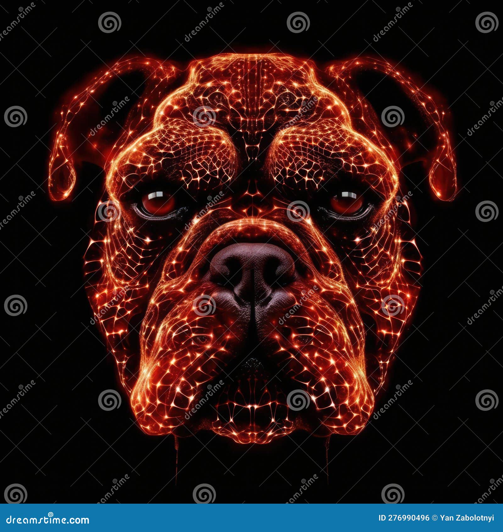 Bulldog Face Shape in Red Fire on Black Background. Generative AI Stock ...