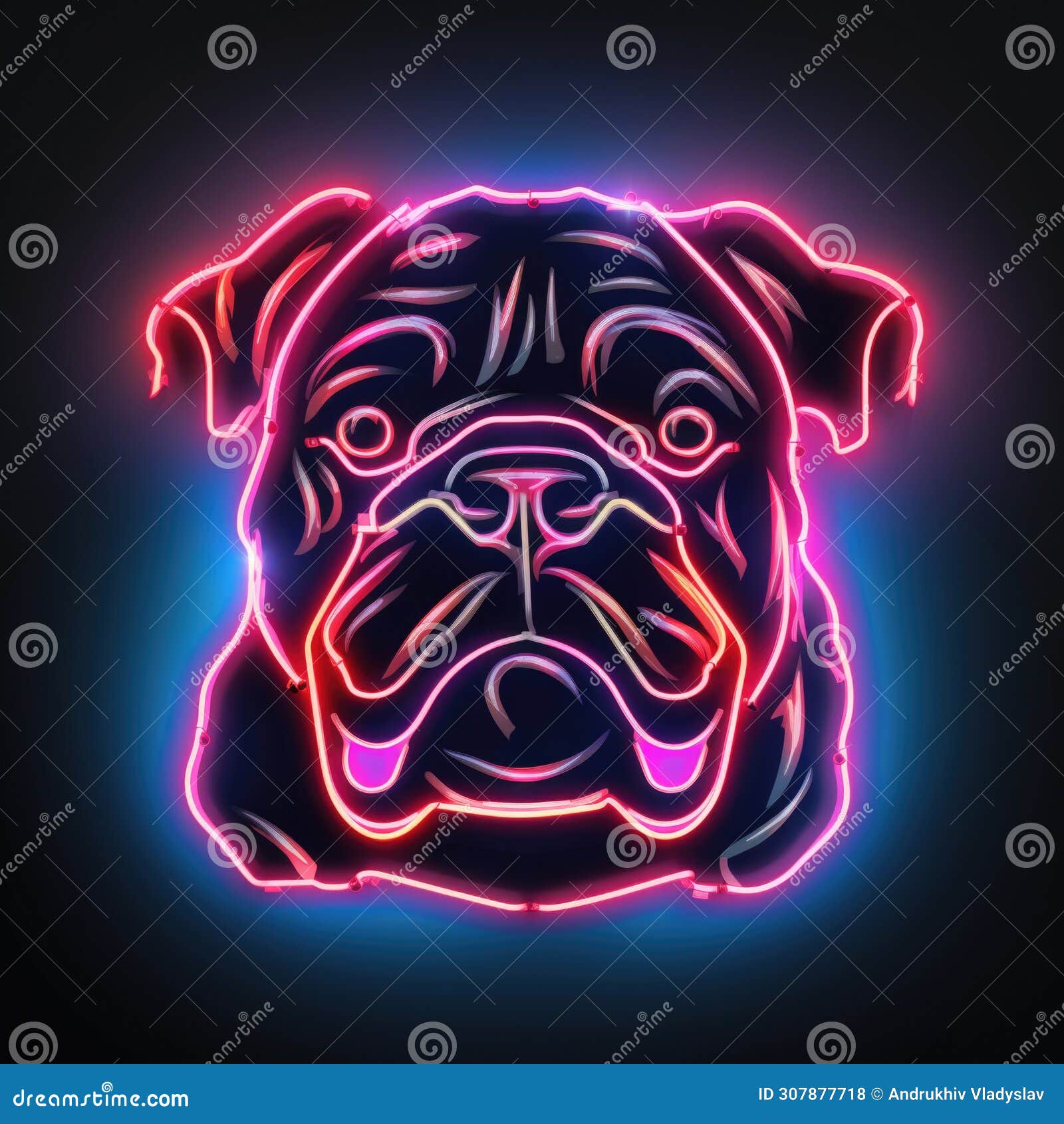 Bulldog. Neon Outline Icon with a Light Effect Stock Illustration ...