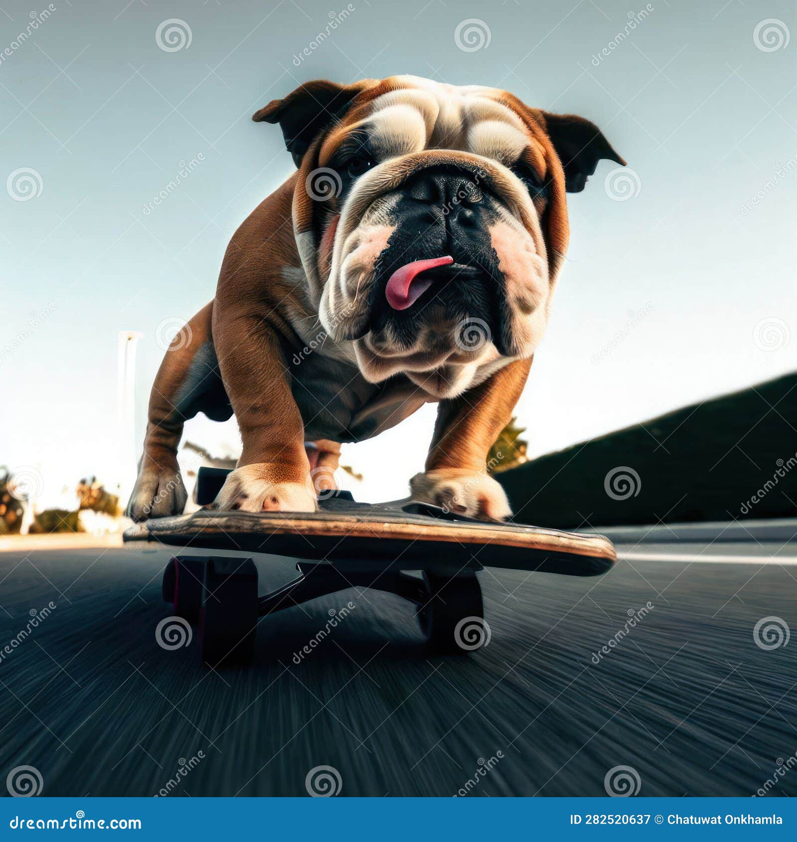 A Bulldog Riding a Skateboard - Generative AI Stock Illustration ...