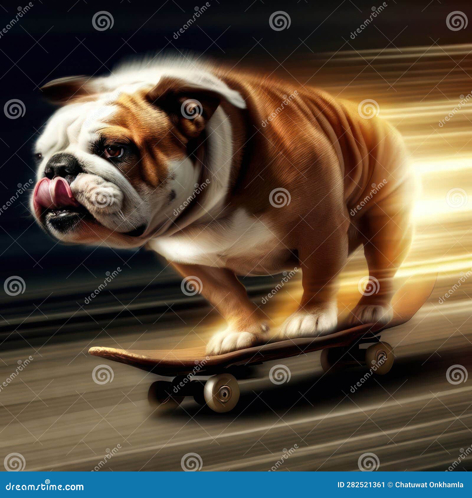 A Bulldog Riding a Skateboard - Generative AI Stock Illustration ...