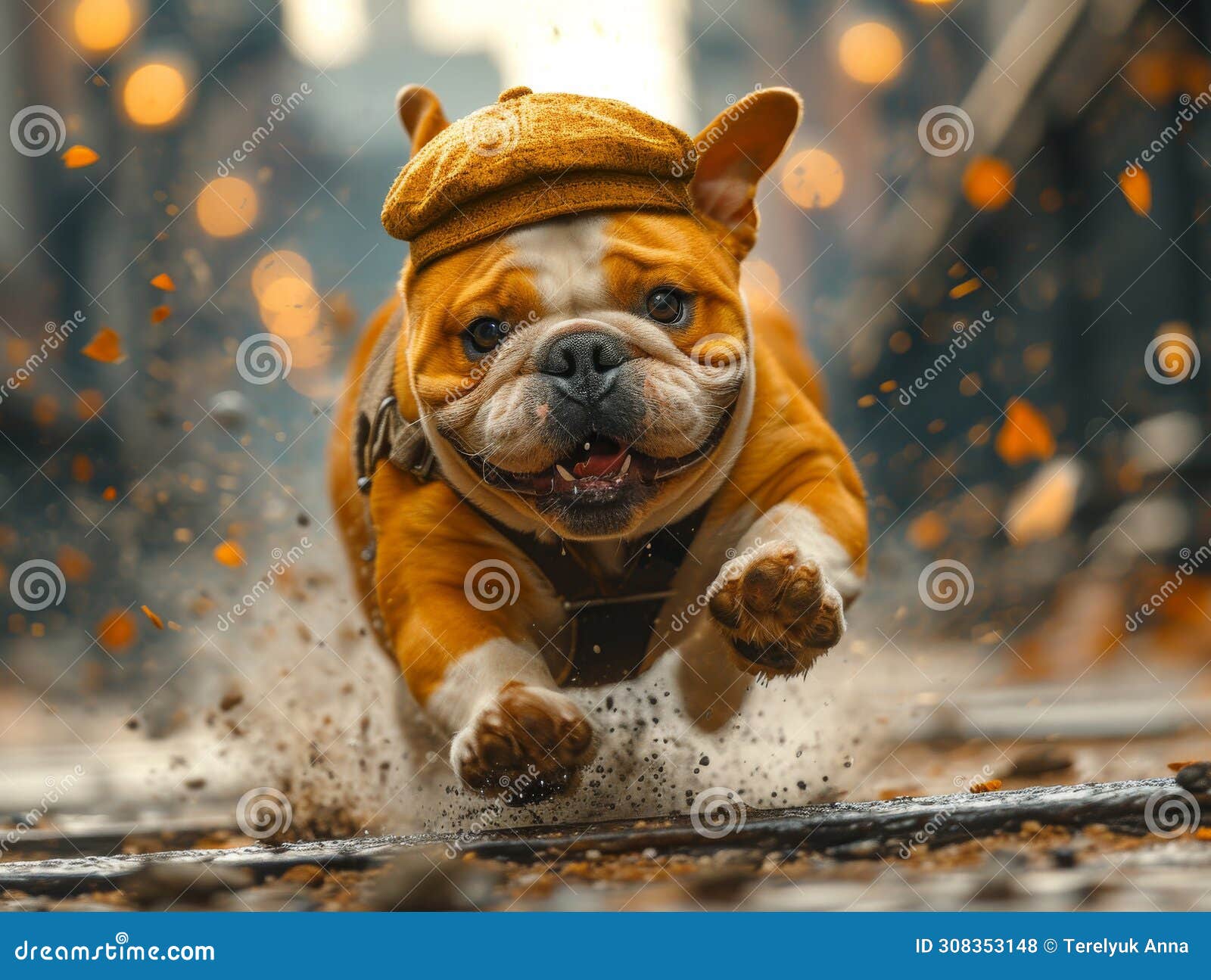 Bulldog Running in the Rain Stock Photo - Image of green, nature: 308353148