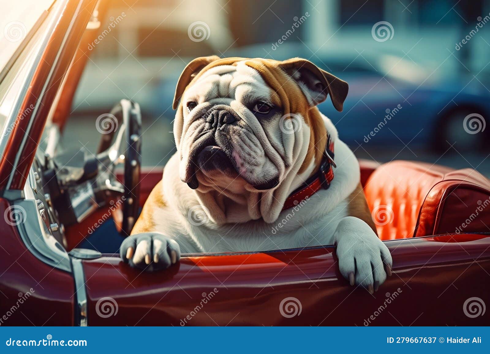 Bulldog Sitting in Car Image. Generative AI Stock Illustration ...