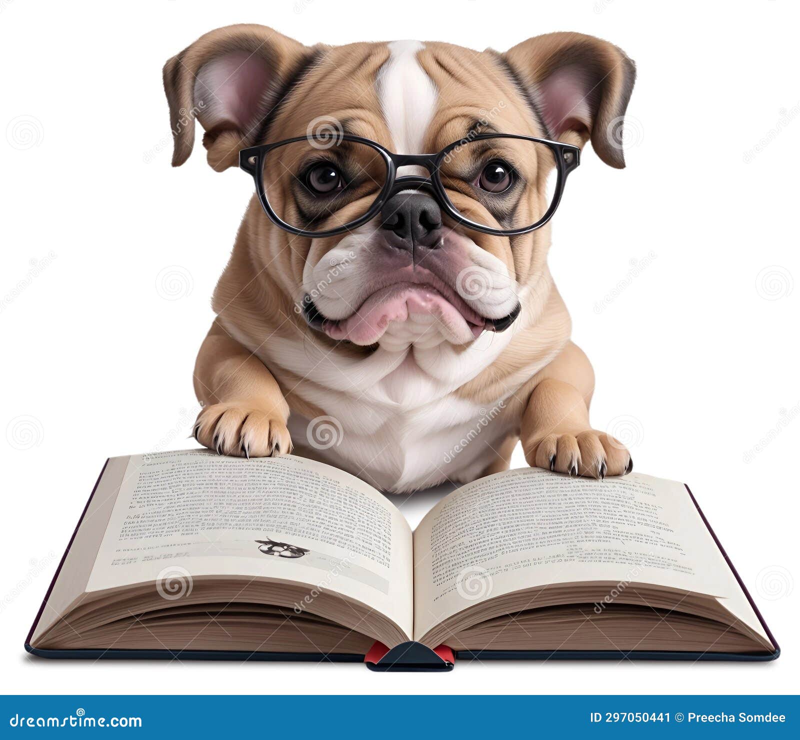 Bulldog is Wearing a Pair of Glasses and Reading a Book. the Bulldog is ...