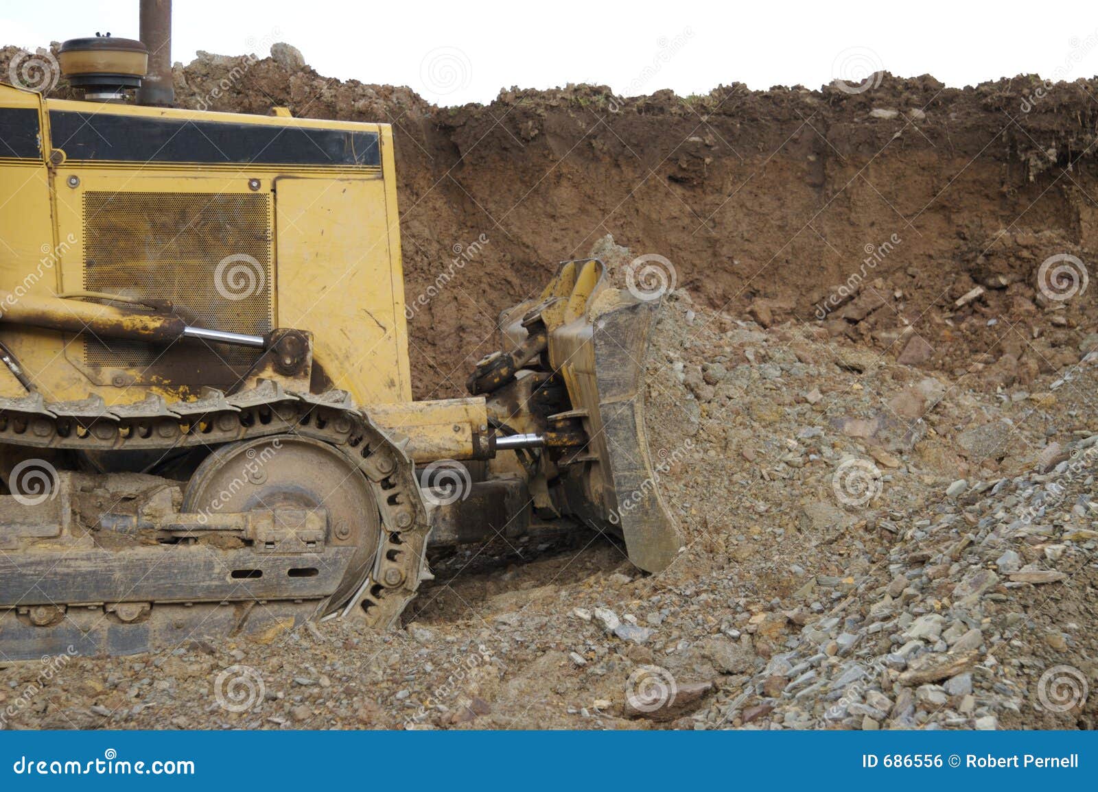Old Bulldozer Front View On A Street Construction Site Royalty-Free ...