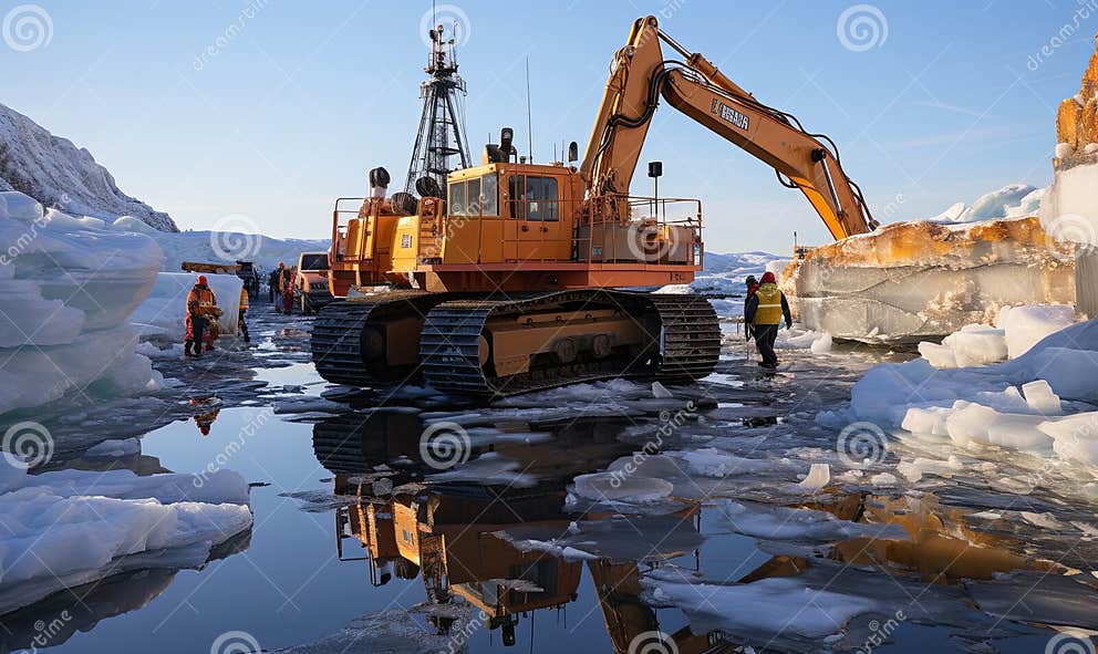 Bulldozer Breaking Ice on Water Stock Photo - Image of development ...