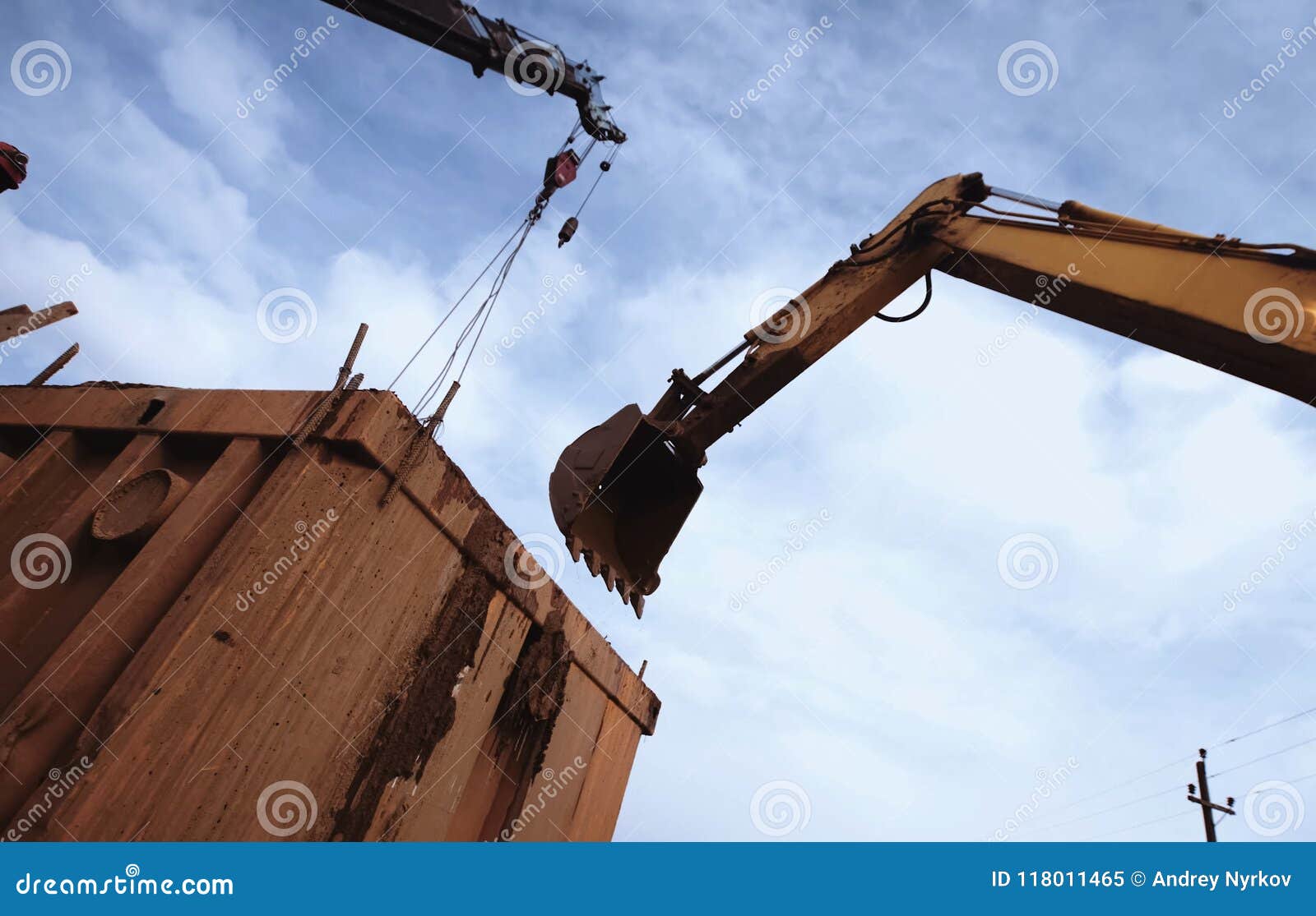 Bulldozer Bucket Above the Container. the Bulldozer is Digging Stock ...