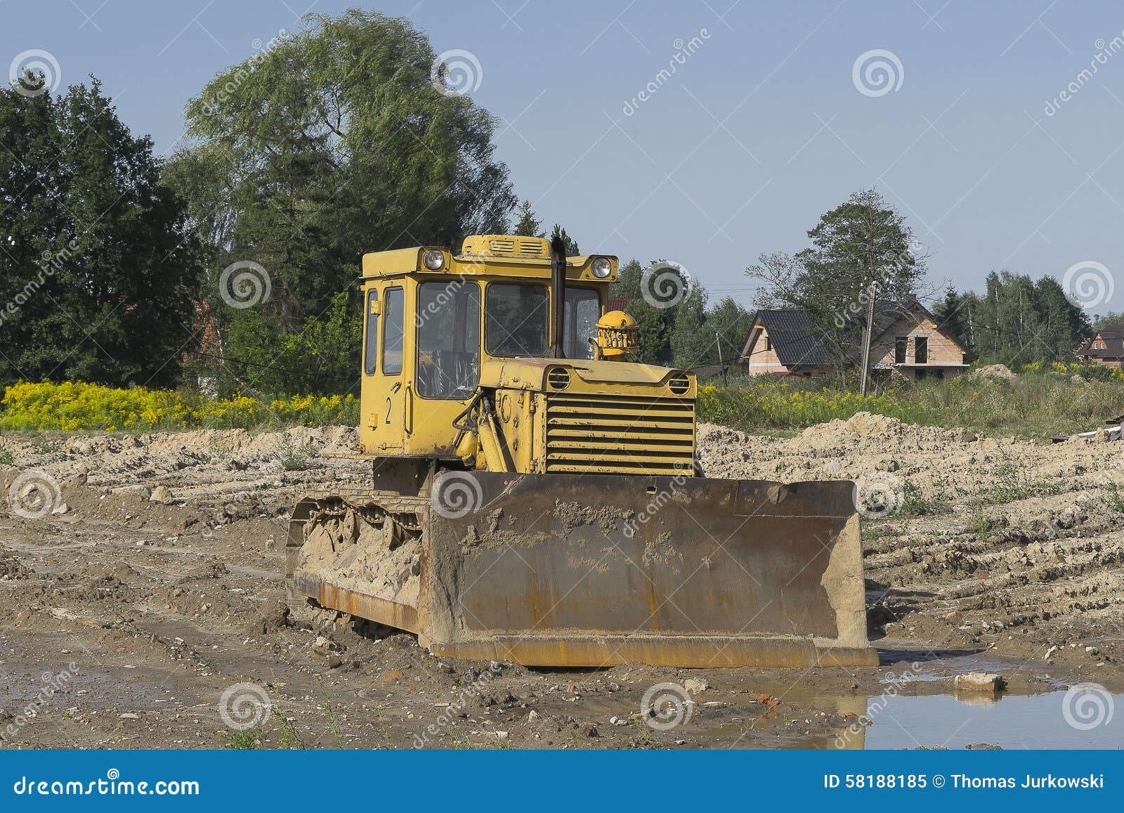 Bulldozer at Building Construction Site Stock Image - Image of loading ...