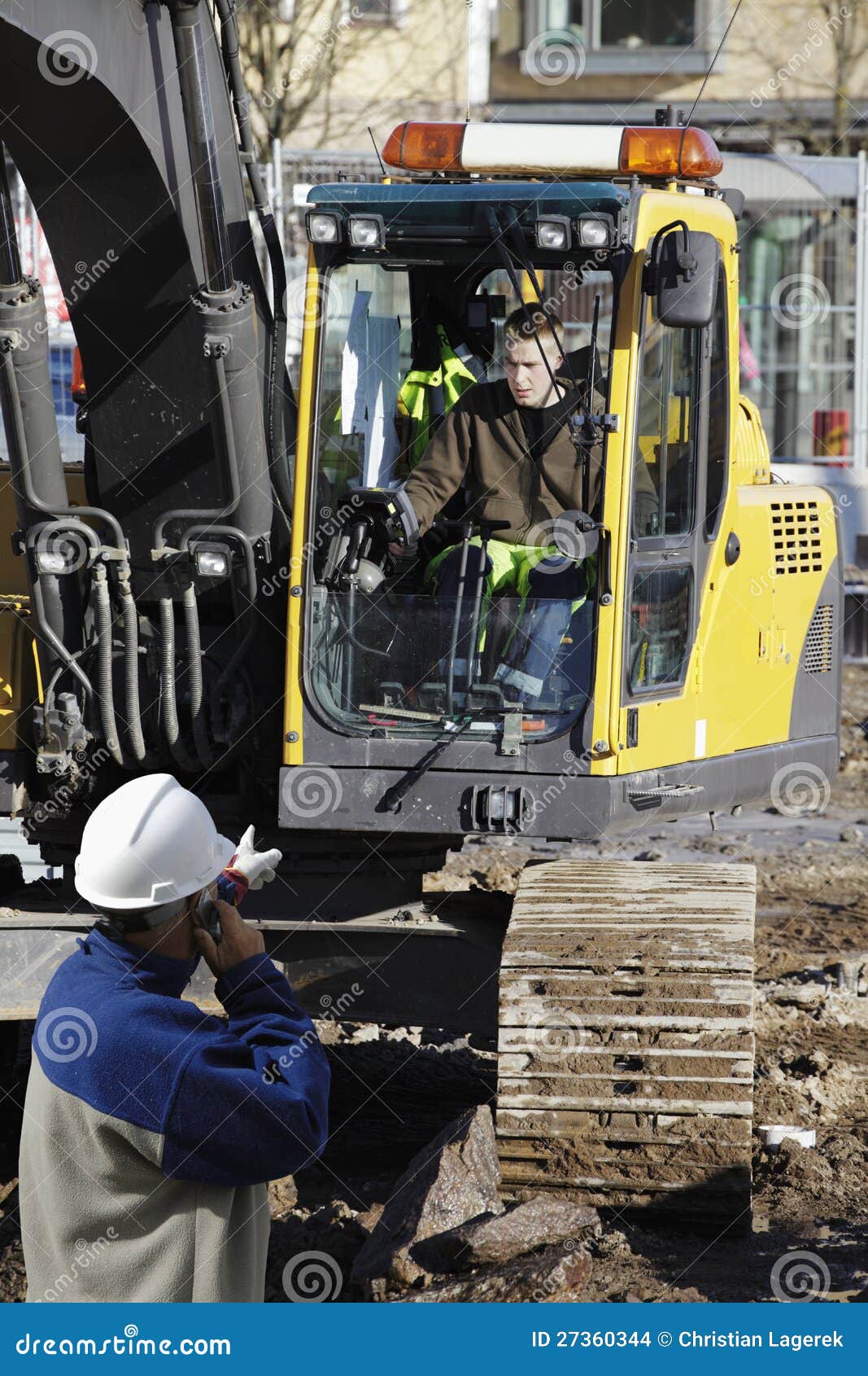 Bulldozer and Building Workers Stock Photo - Image of worker, roadworks ...