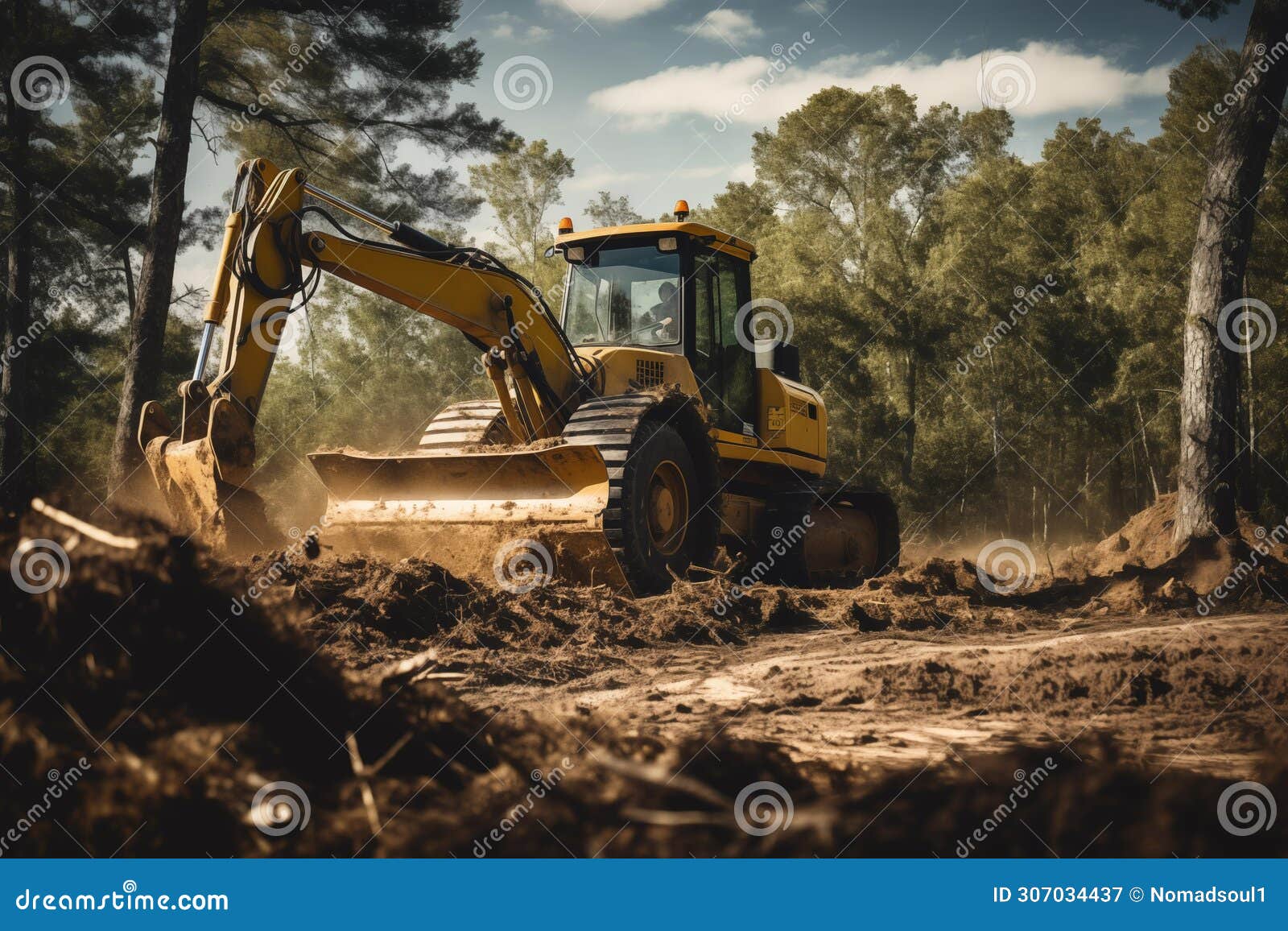Bulldozer Clearing Trees and Brush from a Plot of Land, Preparing it ...