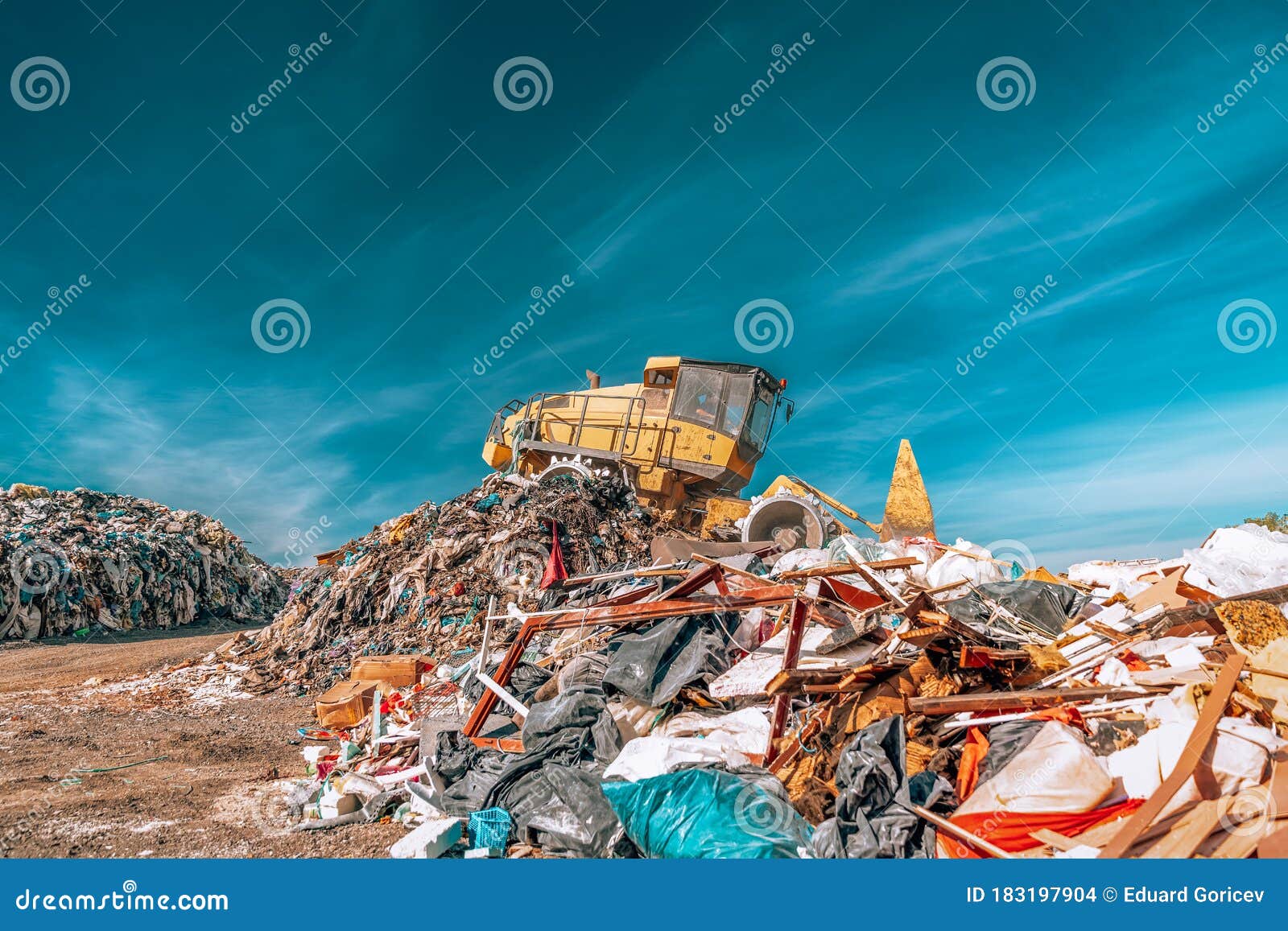Bulldozer Compactor Working at a Landfill Stock Photo - Image of ...