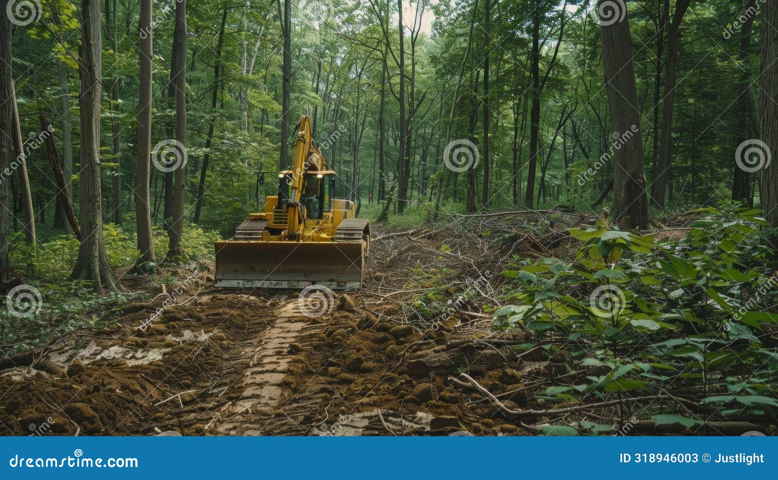 A Bulldozer Creating a Path through a Dense Forest Its Blade Carving ...
