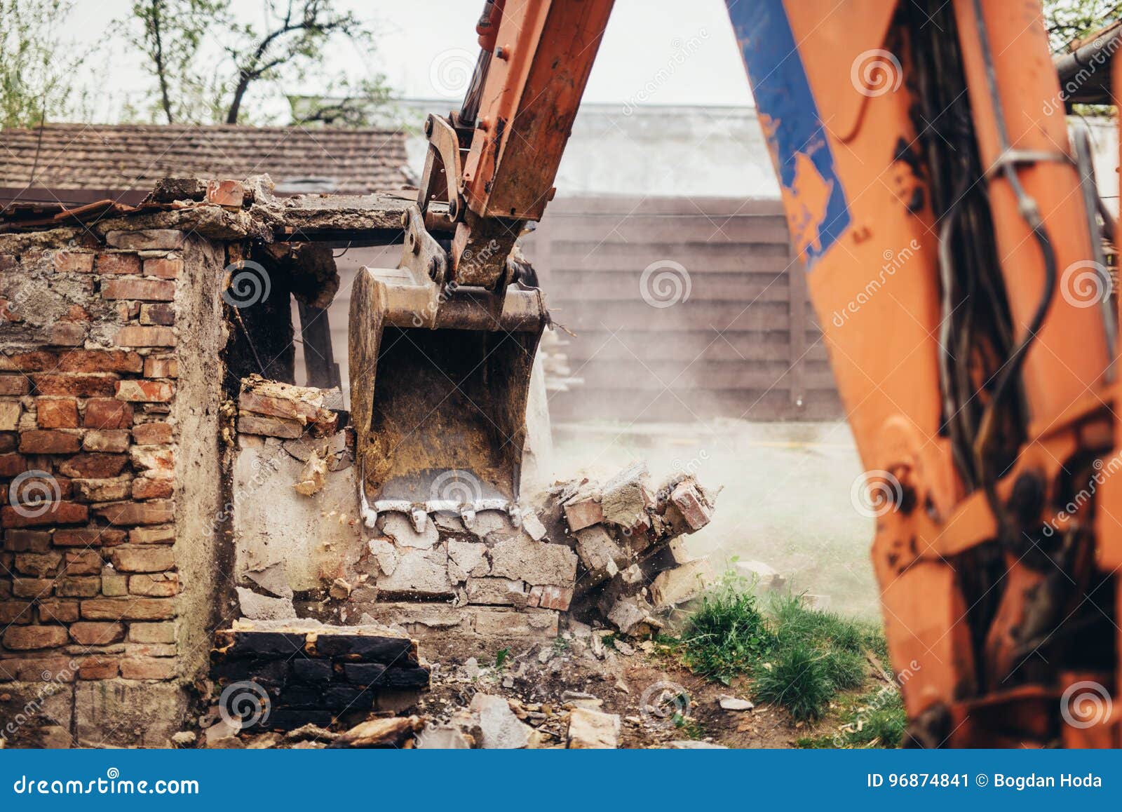 Bulldozer Crushing an Old Building at Construction Site Stock Image ...